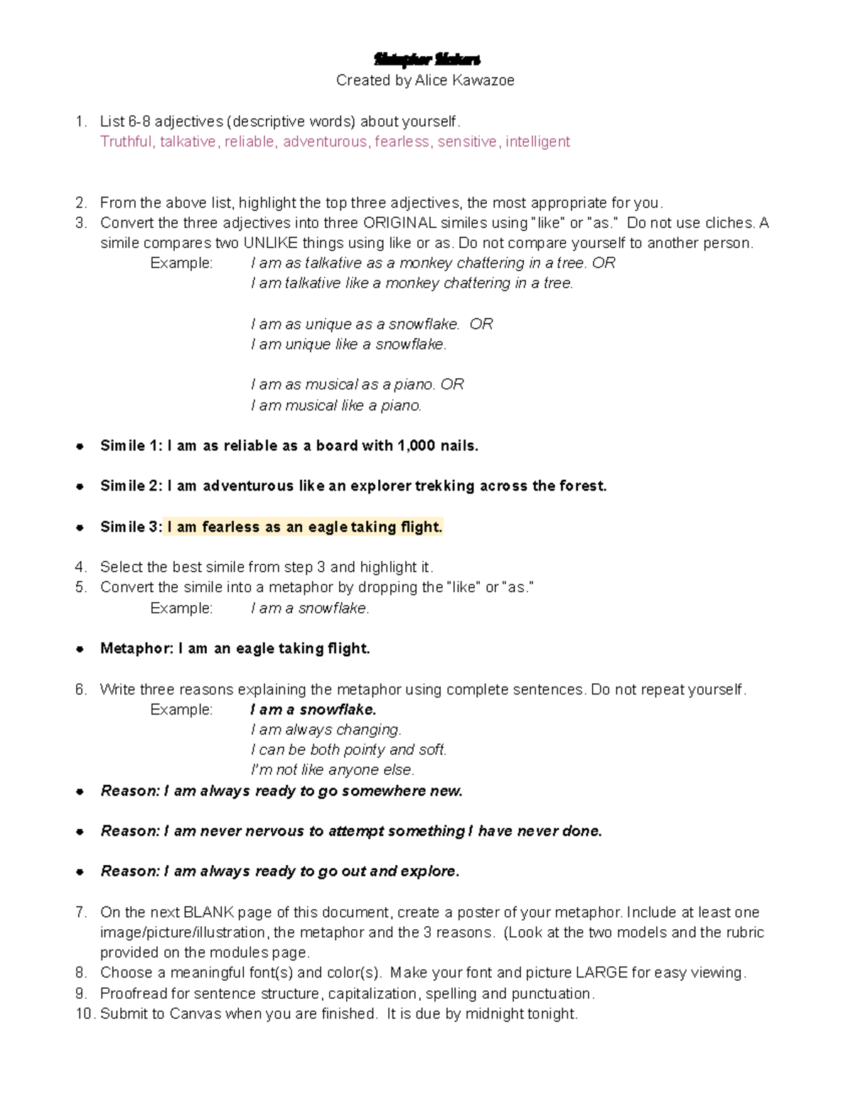 Copy of Metaphor Makers - Metaphor Maker Created by Alice Kawazoe List ...