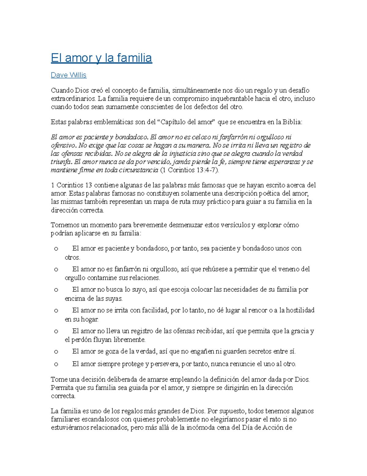 El amor y la familia - El amor y la familia Dave Willis Cuando Dios ...