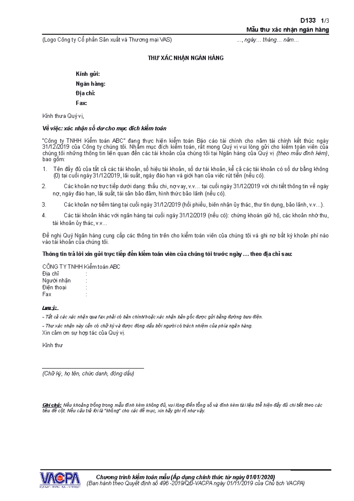 D133 - Mau thu xac nhan TGNH (x) - D133 1 / Mẫu thư xác nhận ngân hàng ...
