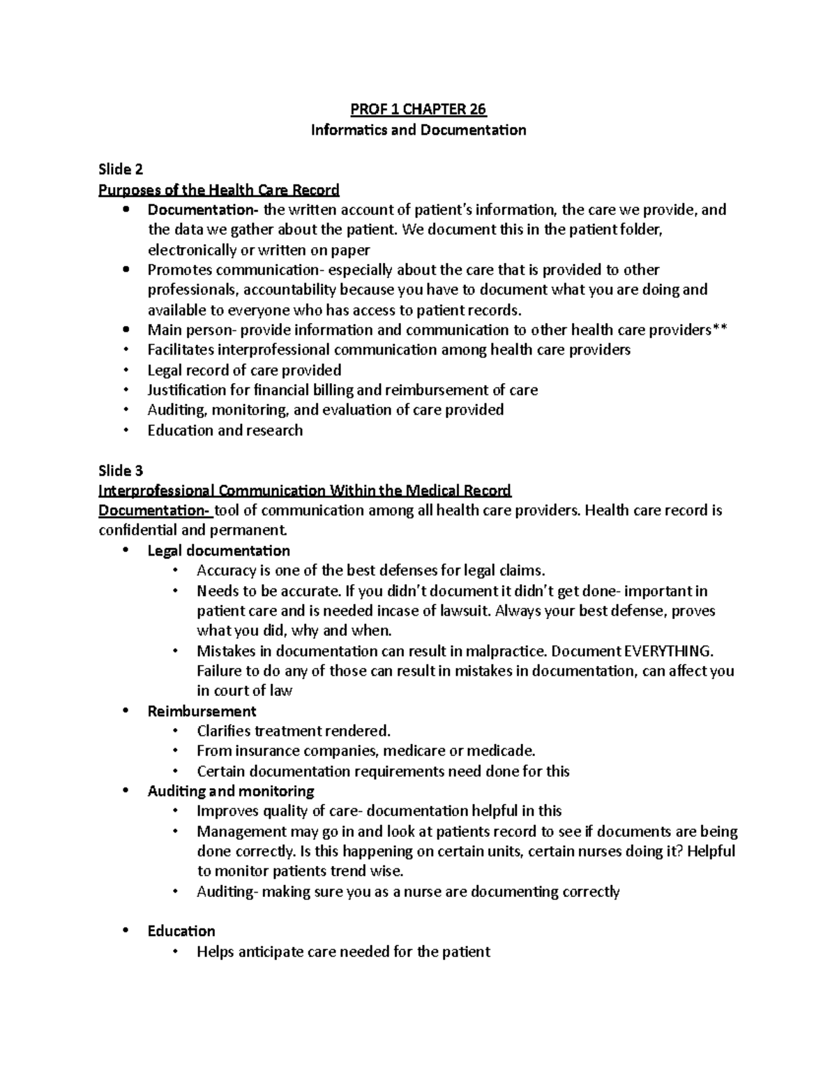 PROF 1 Chapter 26 - Dr. Weaver - PROF 1 CHAPTER 26 Informatics and Documentation Slide 2 ...