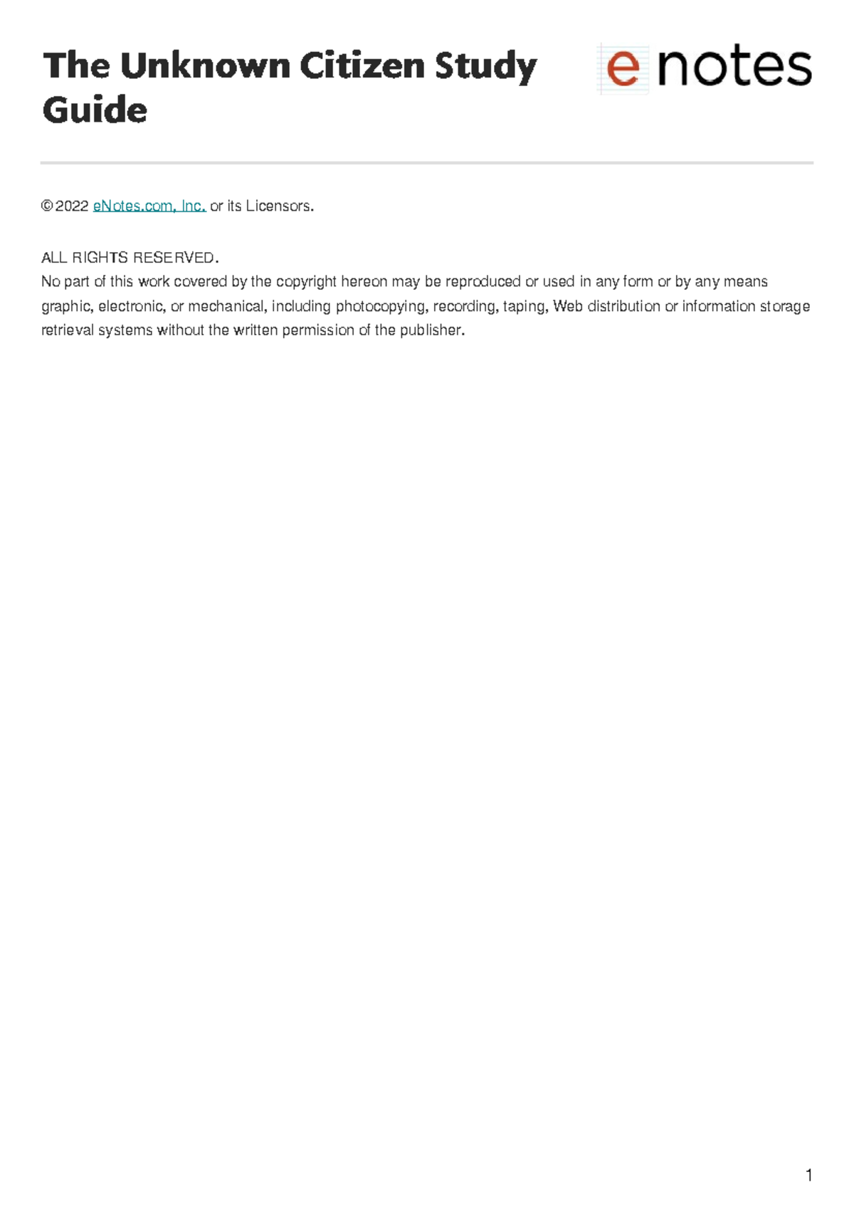 Enotes unknown citizen guide 1 - The Unknown Citizen StudyThe Unknown ...