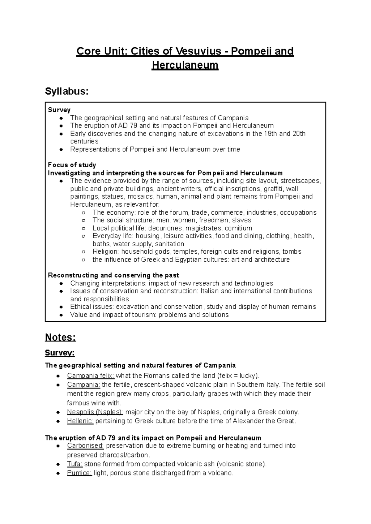 Core Unit Cities of Vesuvius - Pompeii and Herculaneum - Core Unit ...