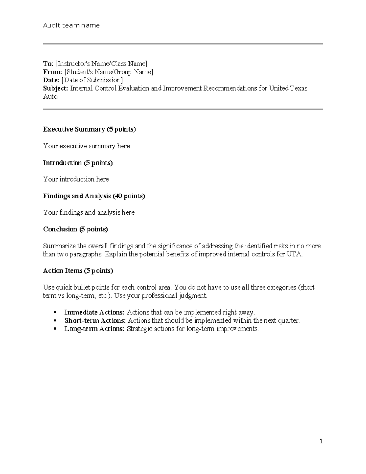 Memo Template - memo - Audit team name To: [Instructor's Name/Class ...