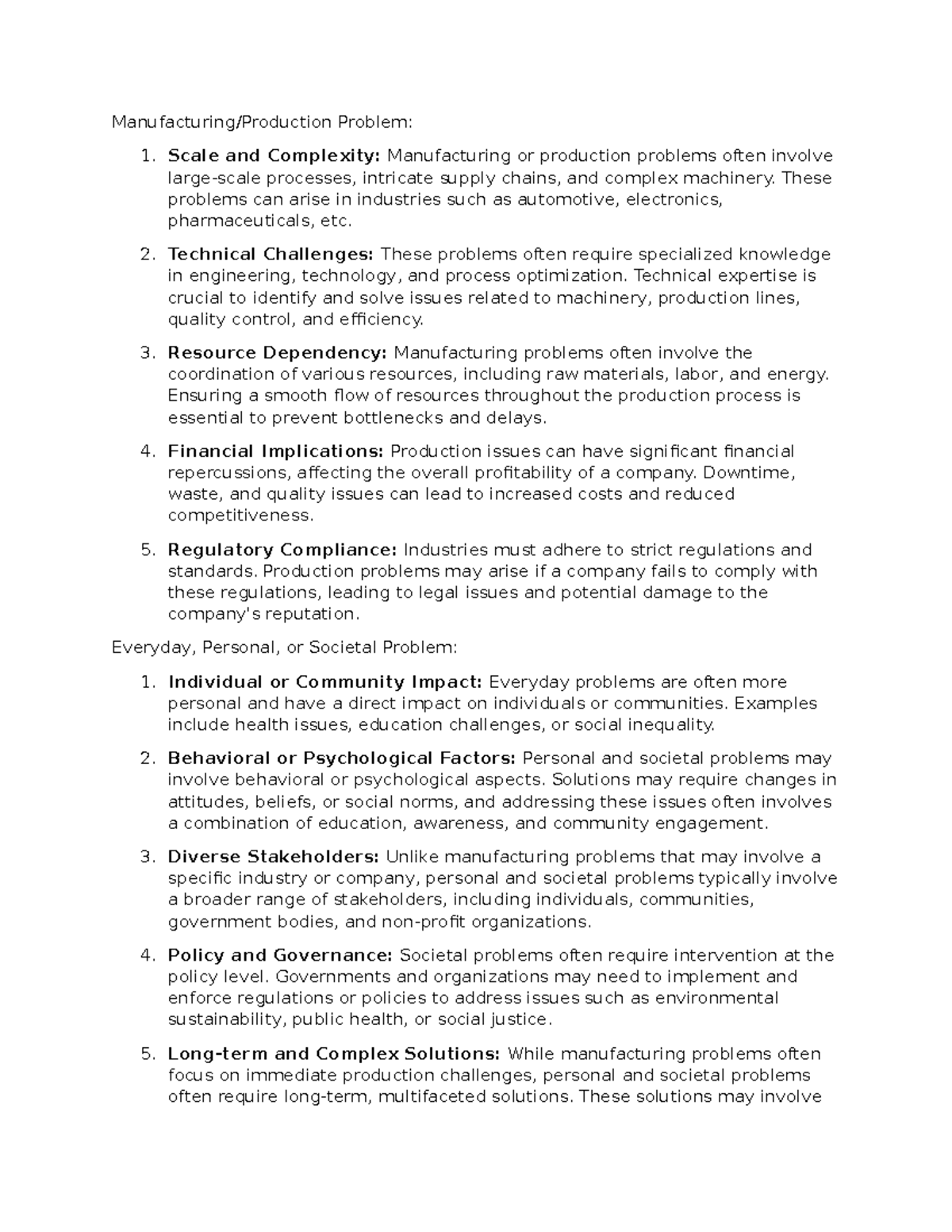 Problem Solving Notes - Summary quality assurance manufacturing and ...