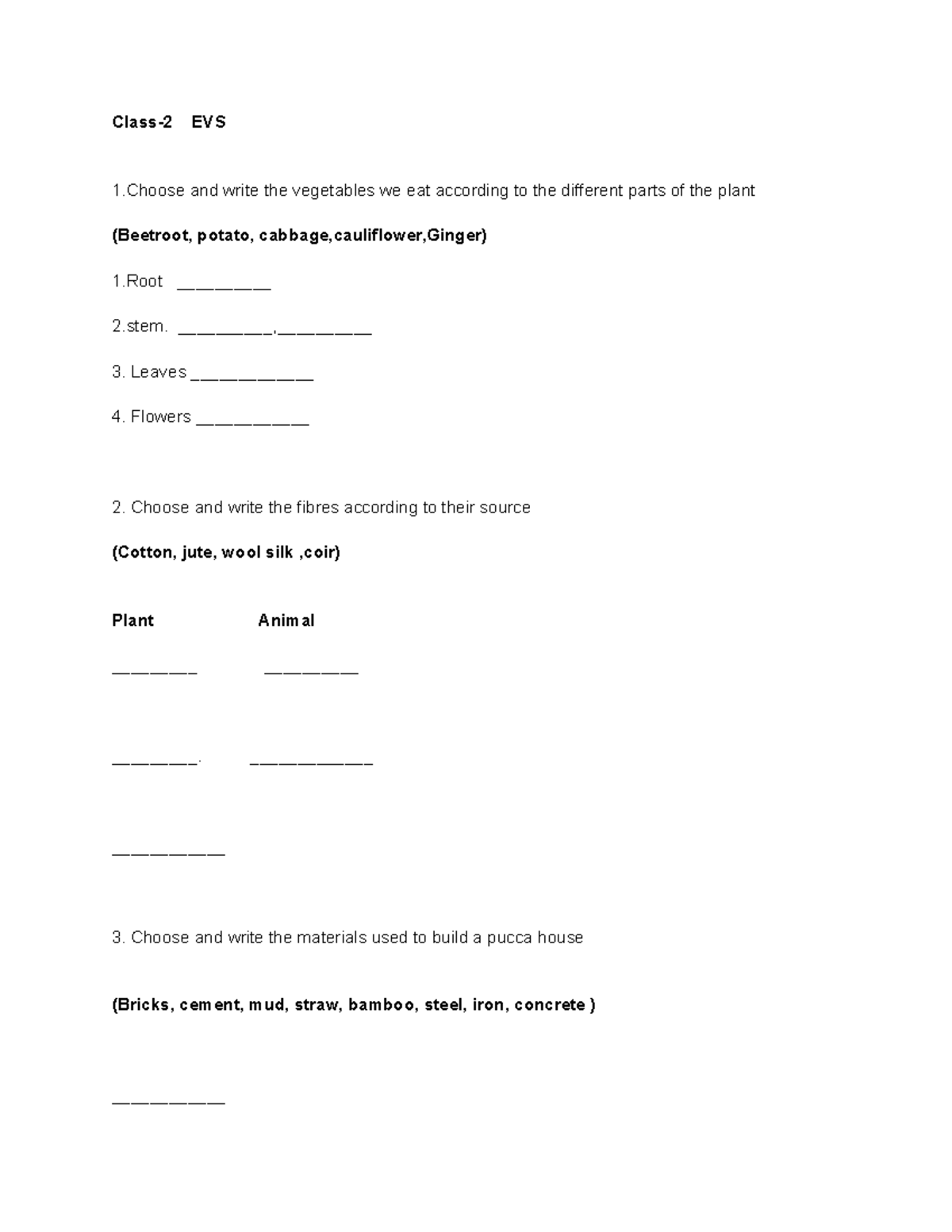 Class-2 EVS - EVS - Class-2 EVS 1 and write the vegetables we eat ...