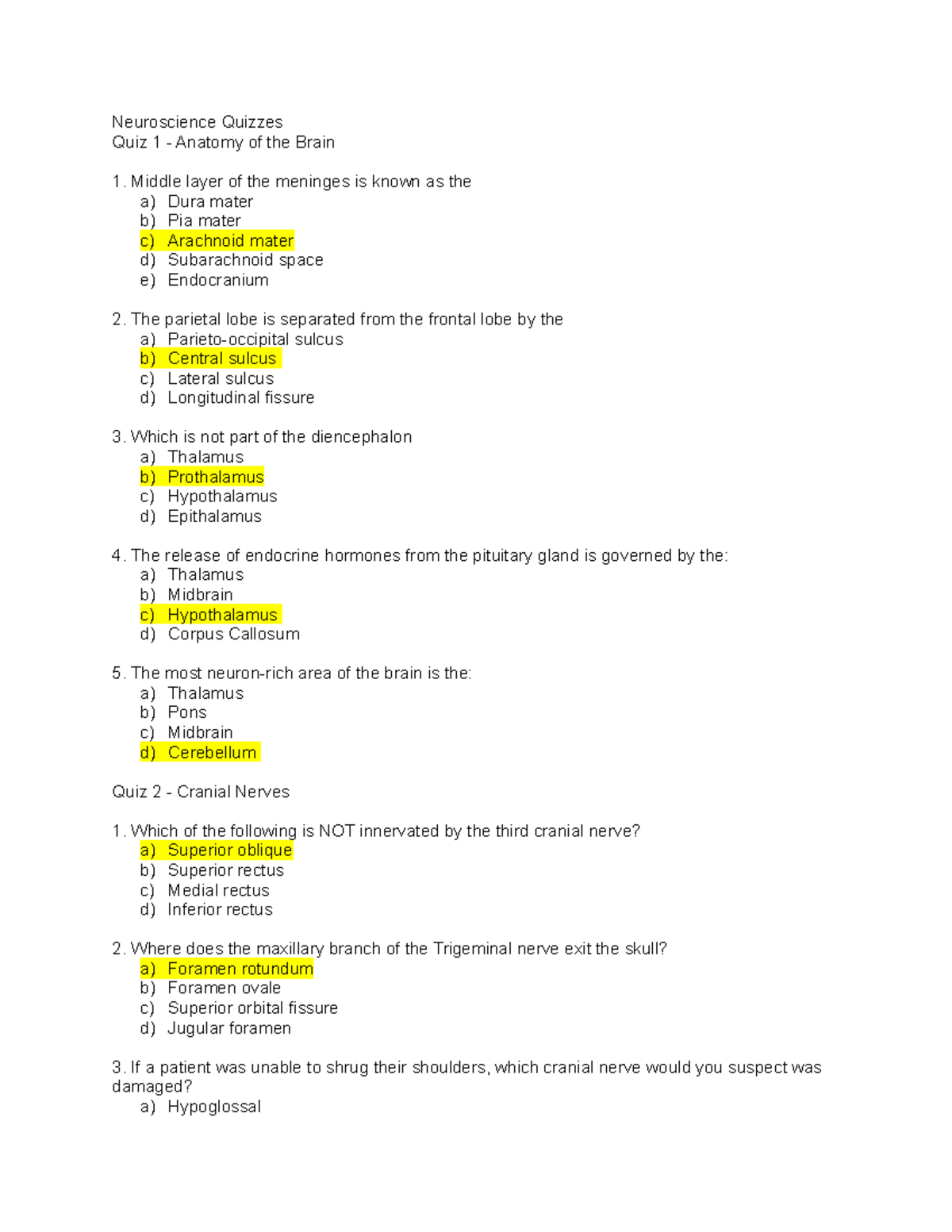 Neuro-Quizzes - Anatomy quiz Qs - Neuroscience Quizzes Quiz 1 - Anatomy ...