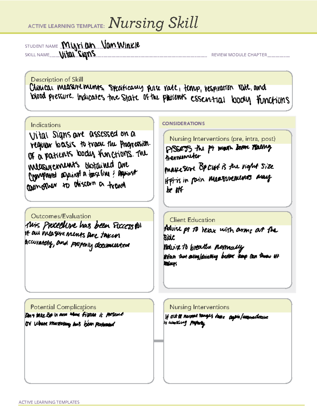Vital Signs template - NUR302 - MWSU - Studocu