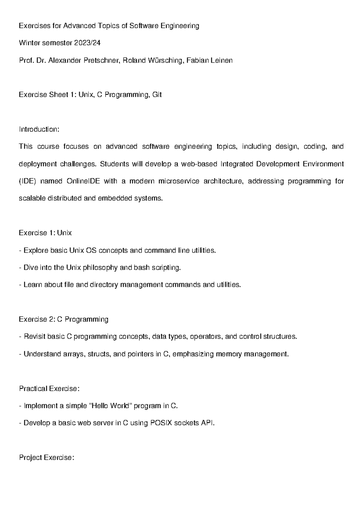 Advanced Topics of Software Engineering Exercise 1 Summary - Exercises ...