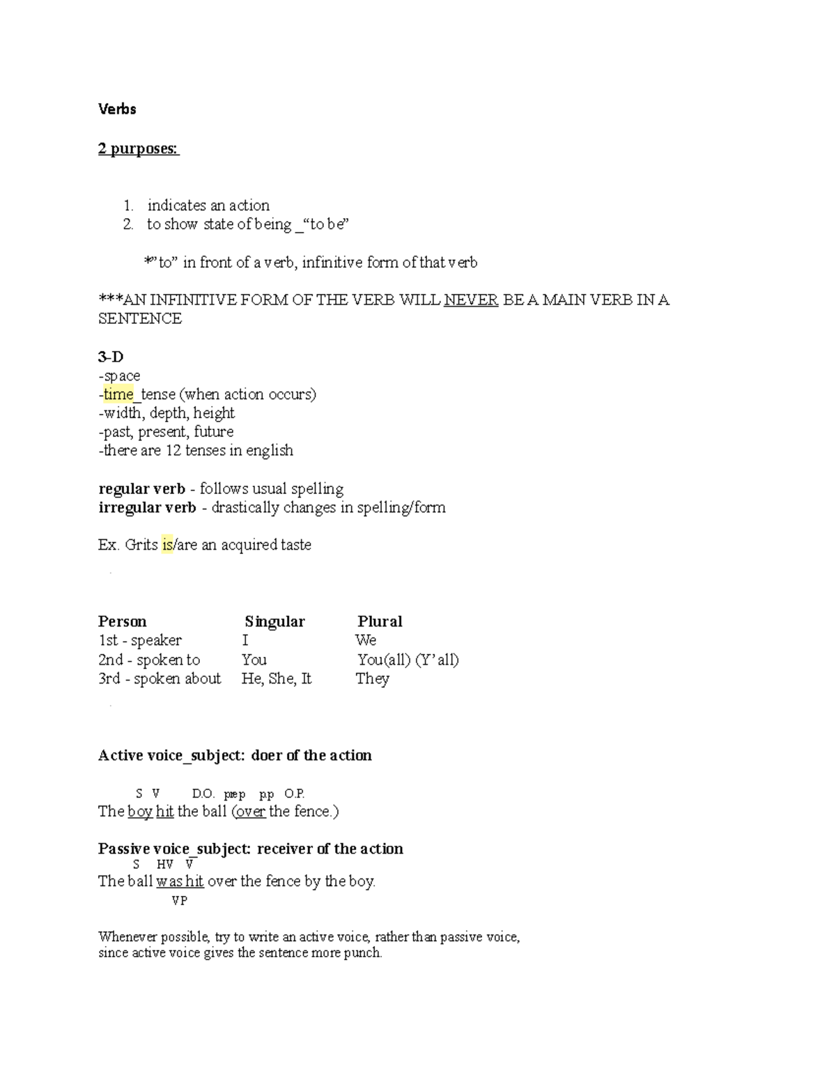 Verbs - Lecture notes 2 - Verbs 2 purposes: 1. indicates an action 2 ...