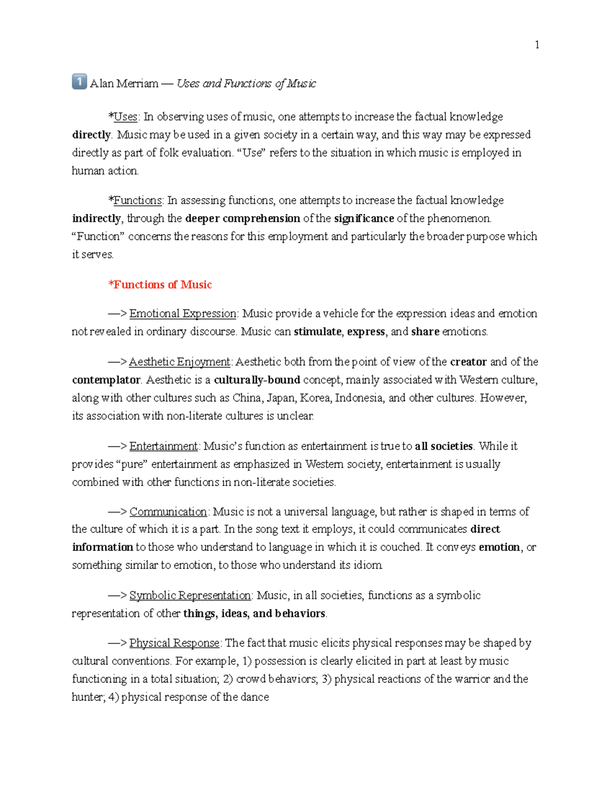 WM Readings Notes for MT - ! Alan Merriam — Uses and Functions of Music ...