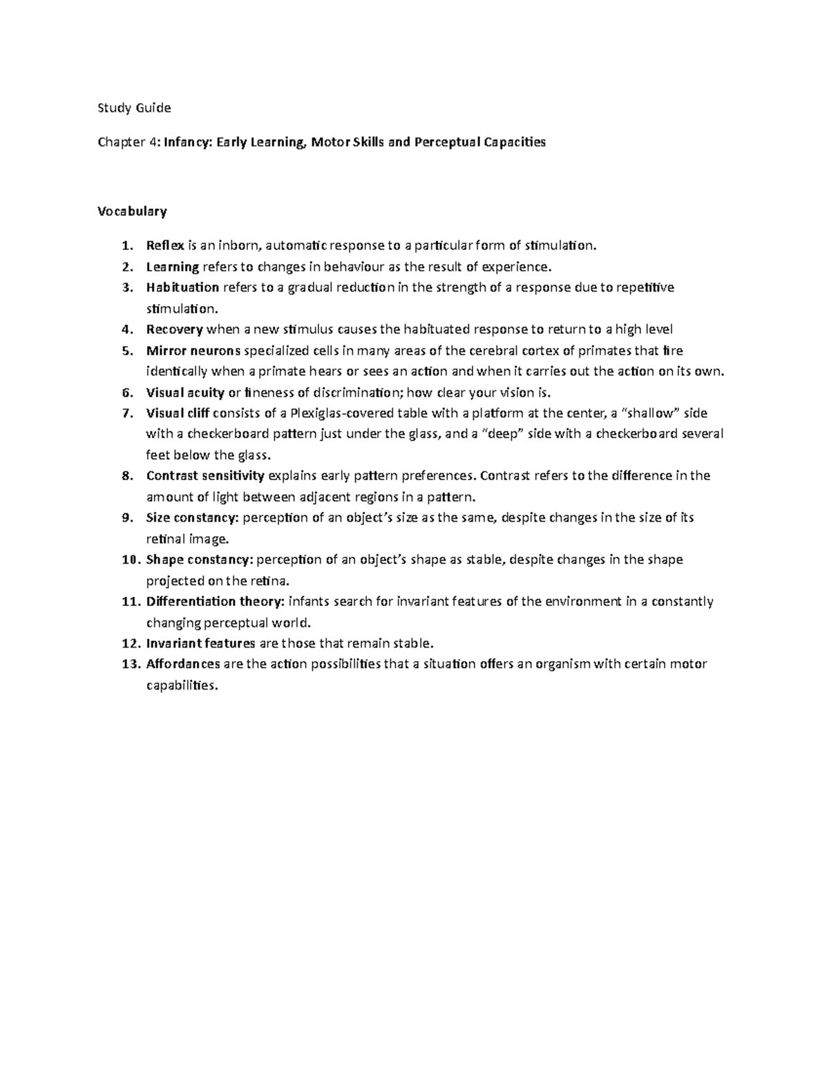 Study Guide ch 4 berk - Study Guide Chapter 4: Infancy: Early Learning ...