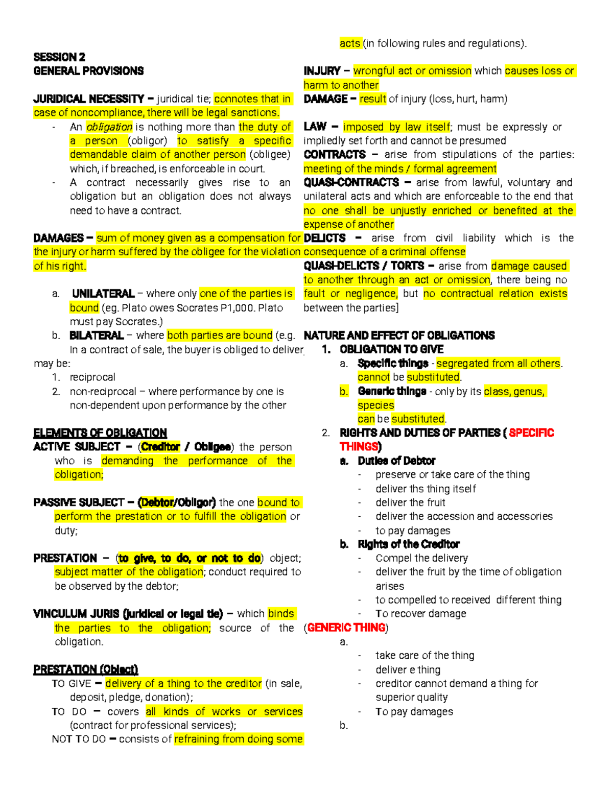 Oblicon - lecture notes from obligation and contracts - SESSION 2 ...