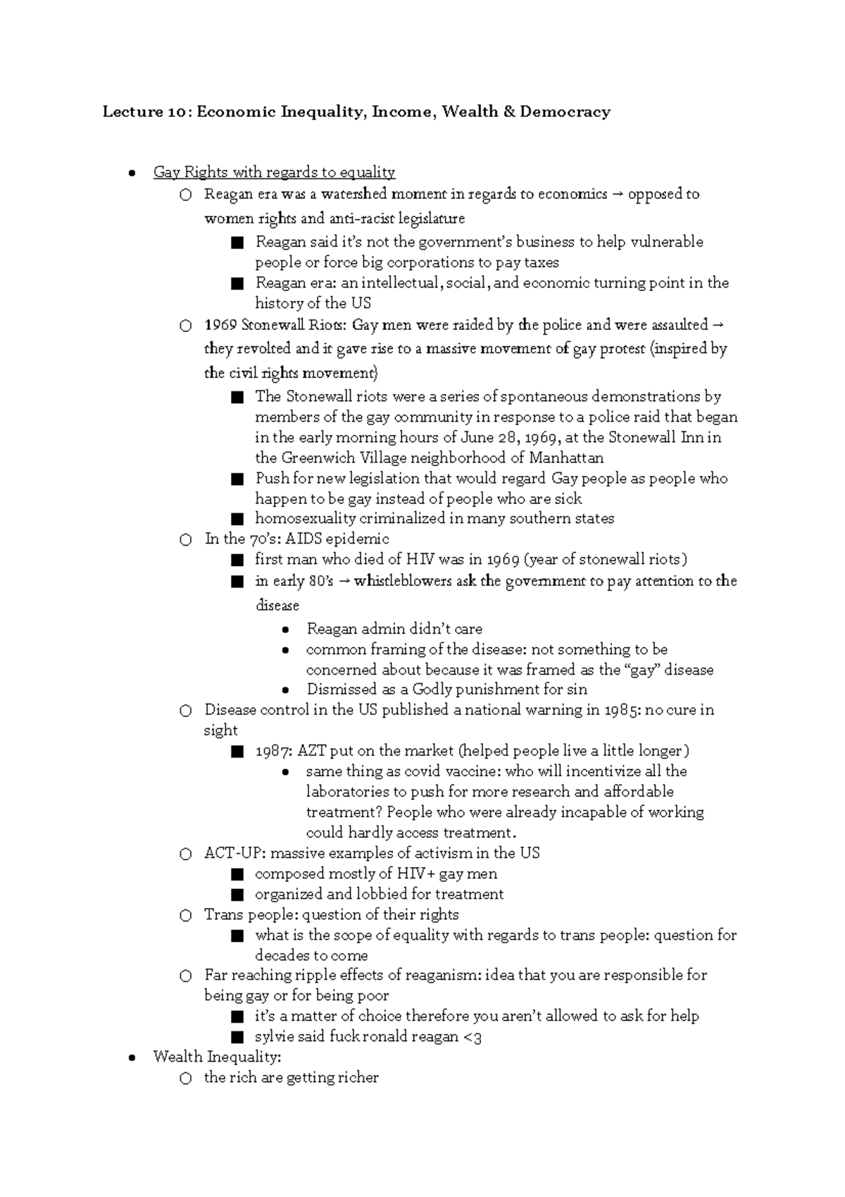 Lecture 10 Economic Inequality, Income, Wealth & Democracy - Lecture 10 ...