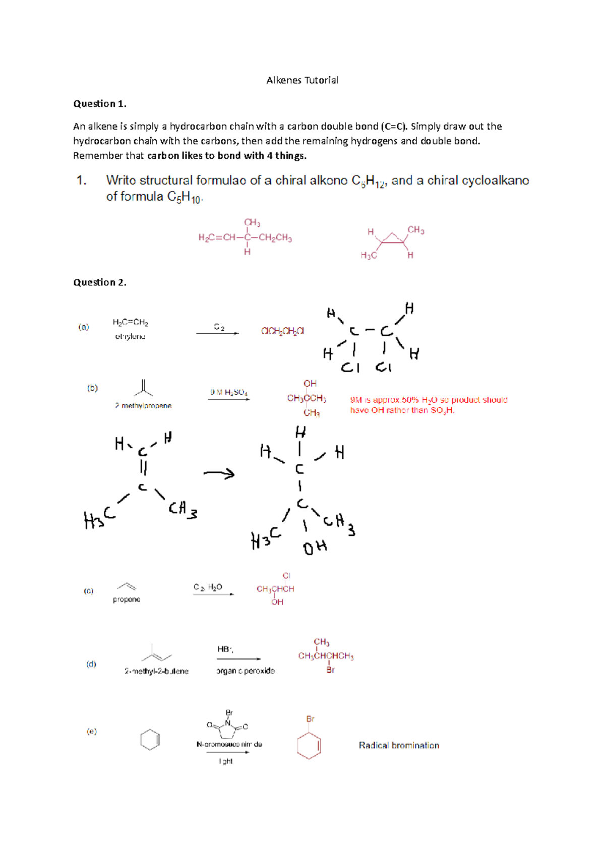 OC1 Alkenes tutorial - Alkenes Tutorial Question 1. An alkene is simply ...