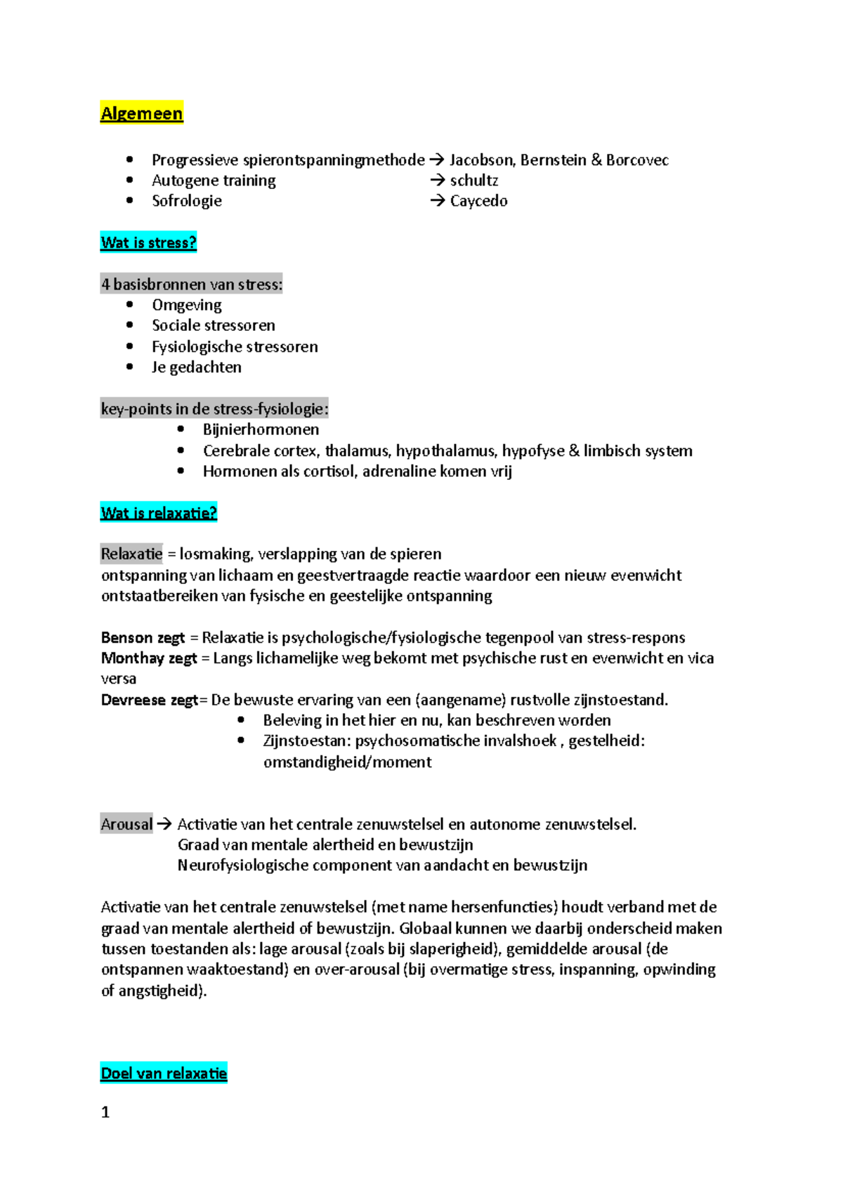 Samenvatting relaxatie - Algemeen Progressieve spierontspanningmethode ...