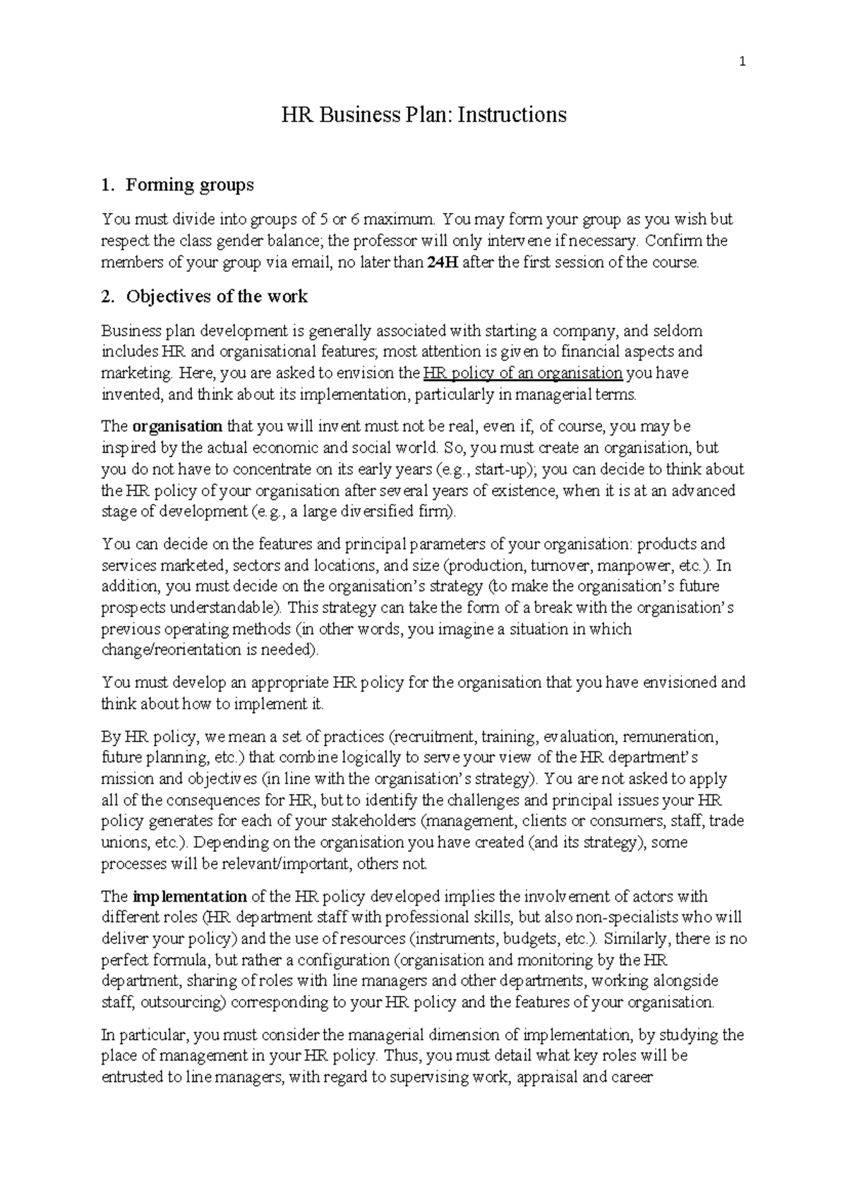 HR Business Plan instruction (2023) - HR Business Plan: Instructions 1 ...