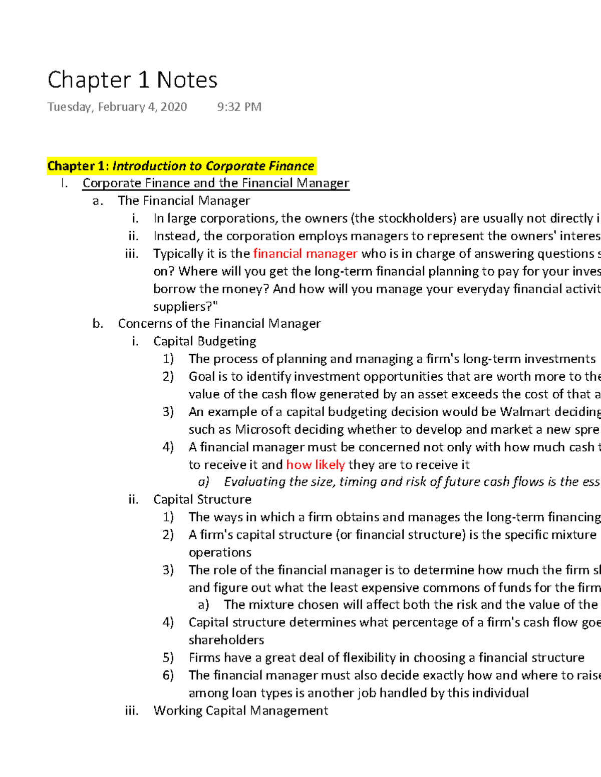 BUAD 306 Chapter 1 Notes - Chapter 1: Introduction to Corporate Finance ...