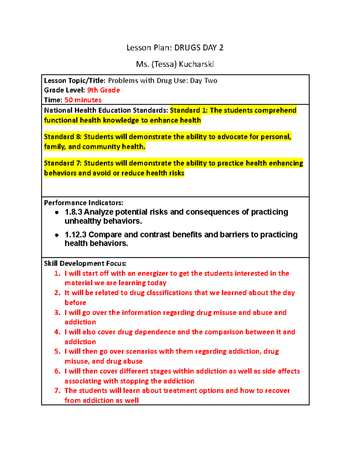 DAY TWO OF Drugs.docx - Lesson plan for day two of drugs - Lesson Plan ...