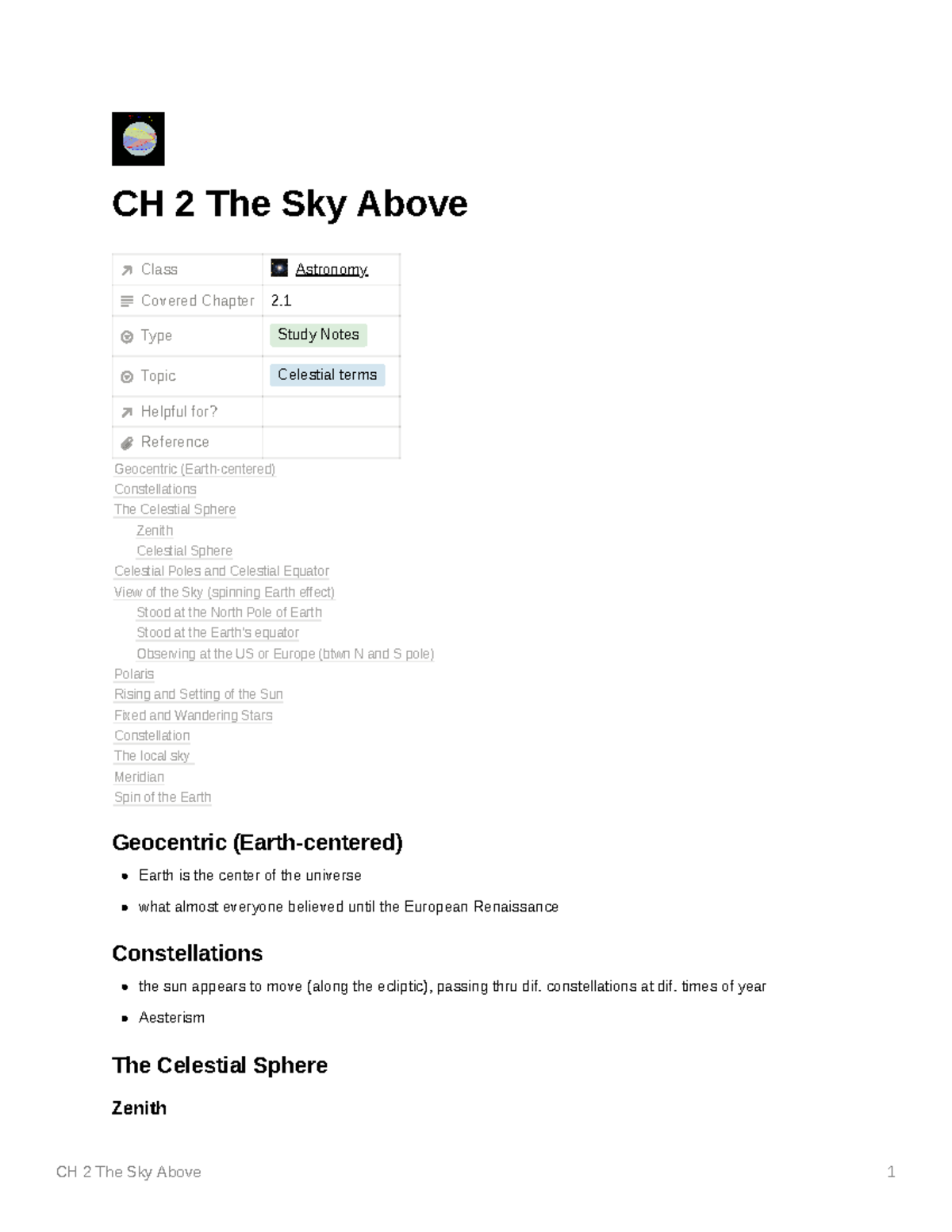 CH 2 The Sky Above - Note that I took for studying - Astronomy 2e - CH ...