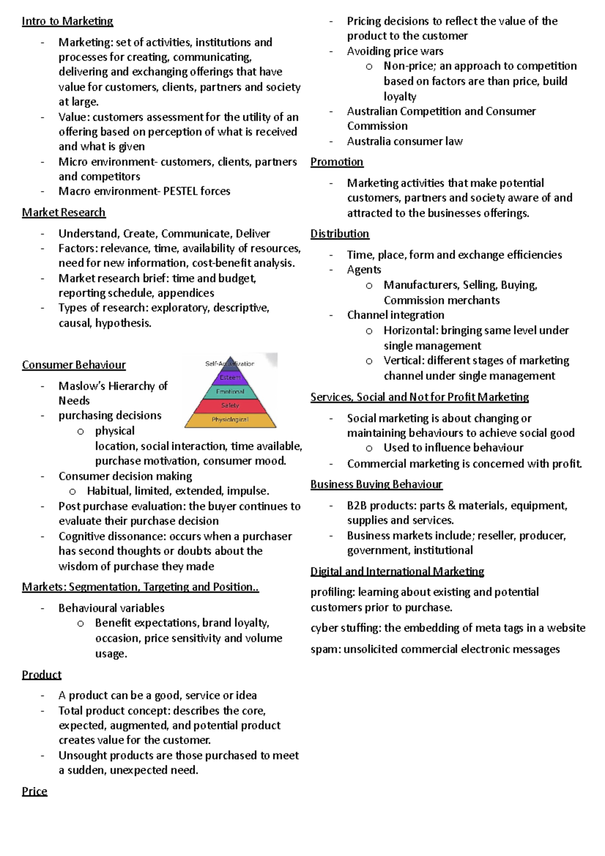 Marketing Notes - Intro to Marketing Marketing: set of activities ...