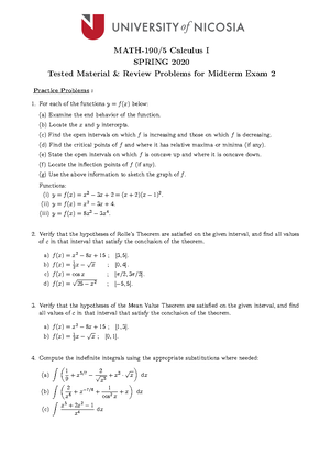 [Solved] what is important to read for math 190 final exam - Calculus I (MATH-190) - Studocu