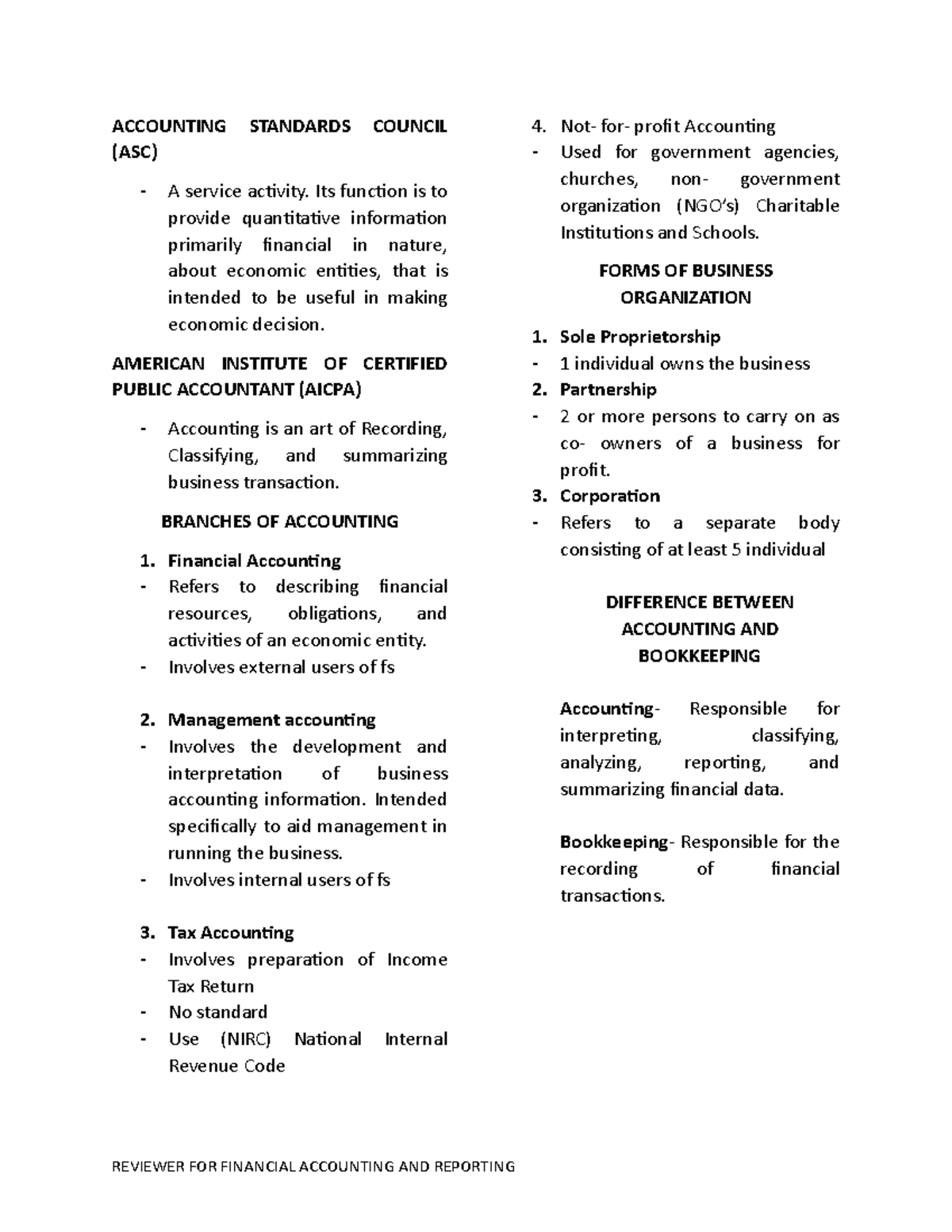 Fundamental of accounting - ACCOUNTING STANDARDS COUNCIL (ASC) A ...