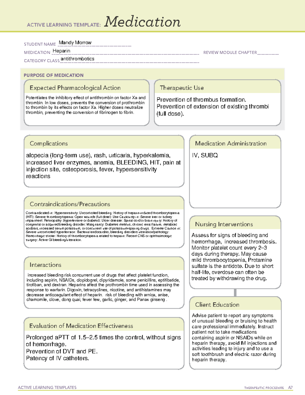 Heparin - med template - ACTIVE LEARNING TEMPLATES TherapeuTic ...