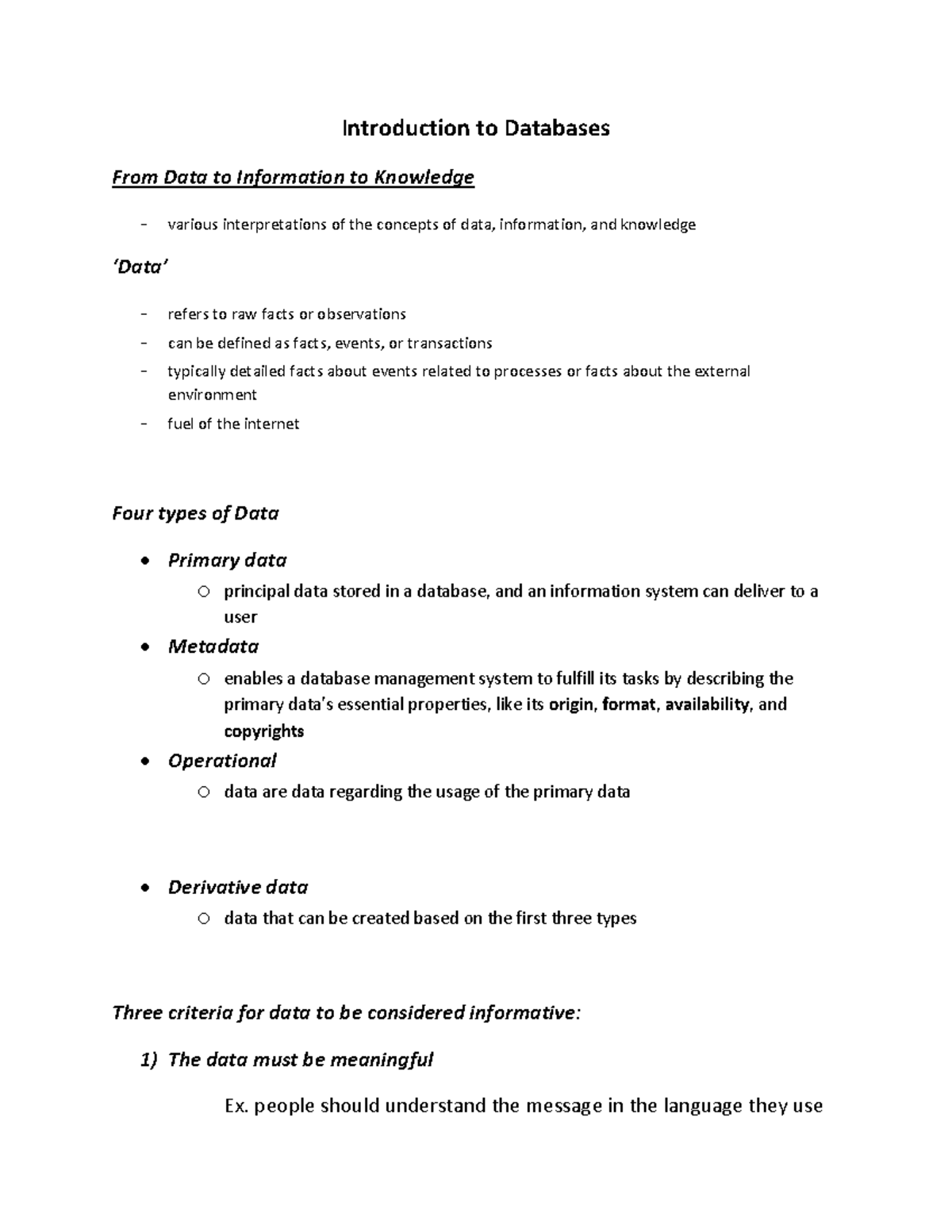 Introduction to Databases - people should understand the message in the ...