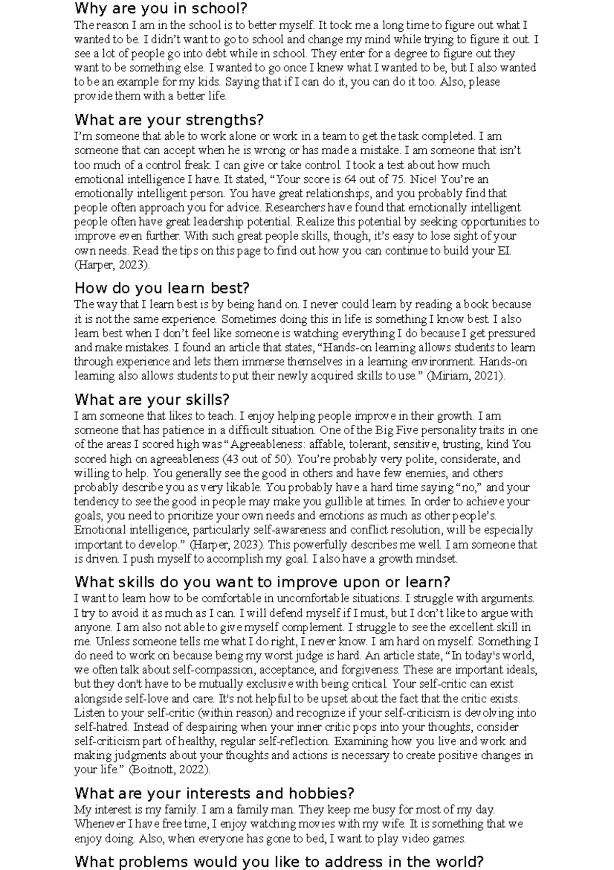 PSY 108 Module Eight Careers Discussion - Why are you in school? The ...