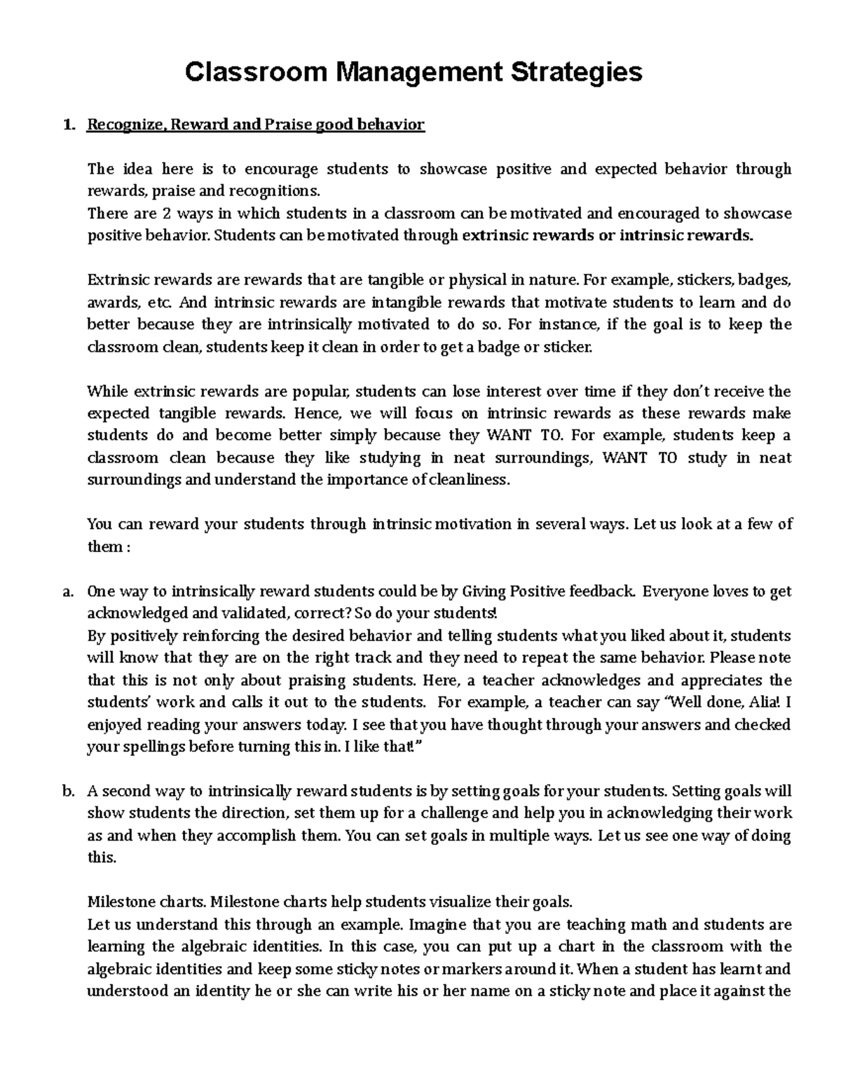 Handout - Classroom Management Strategies - Classroom Management ...