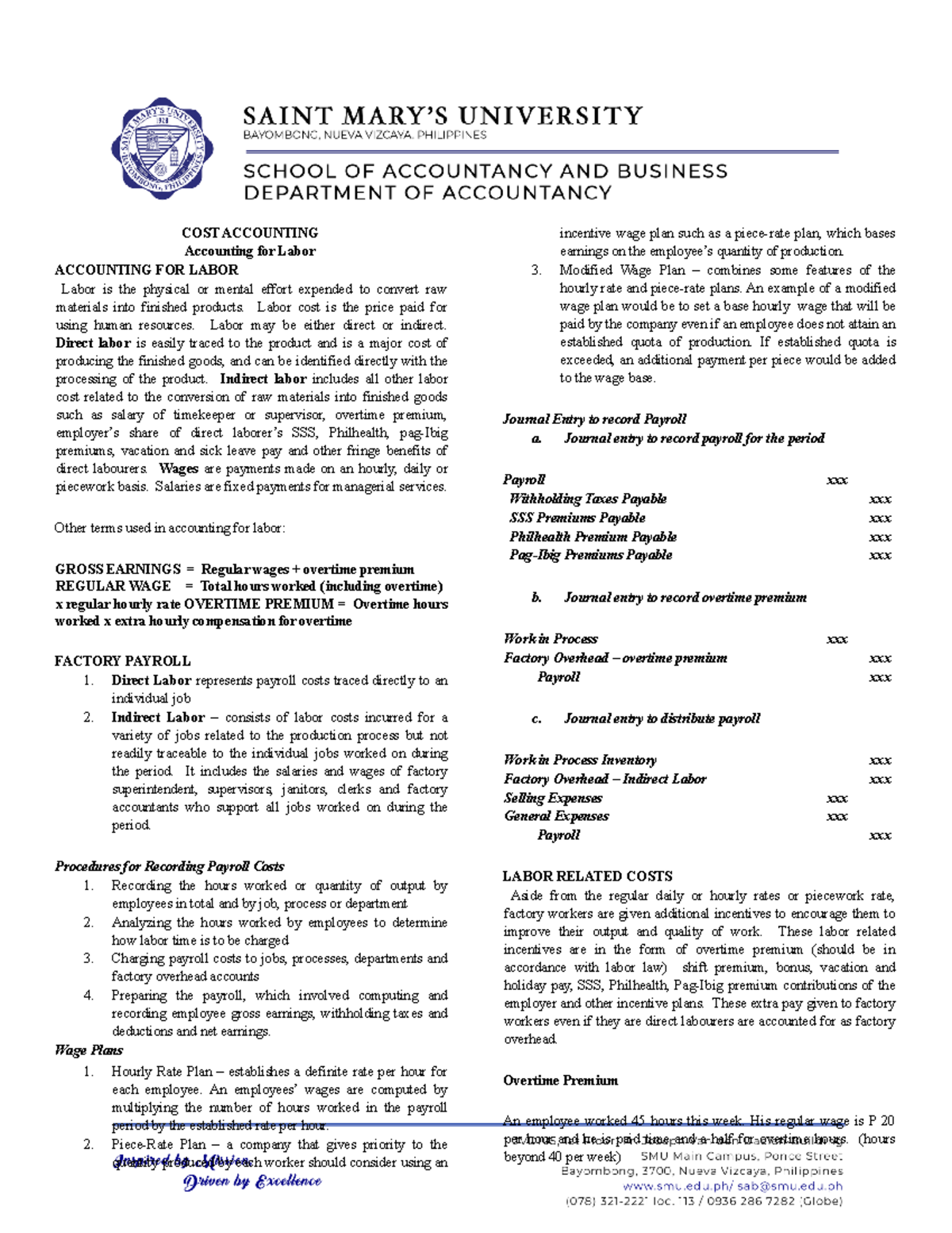 Accounting for Labor - COST ACCOUNTING Accounting for Labor ACCOUNTING ...