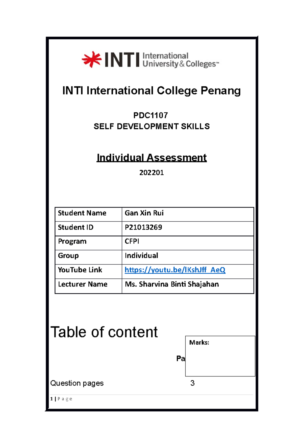 P21013269 Individual PDC assignment - INTI International College Penang ...