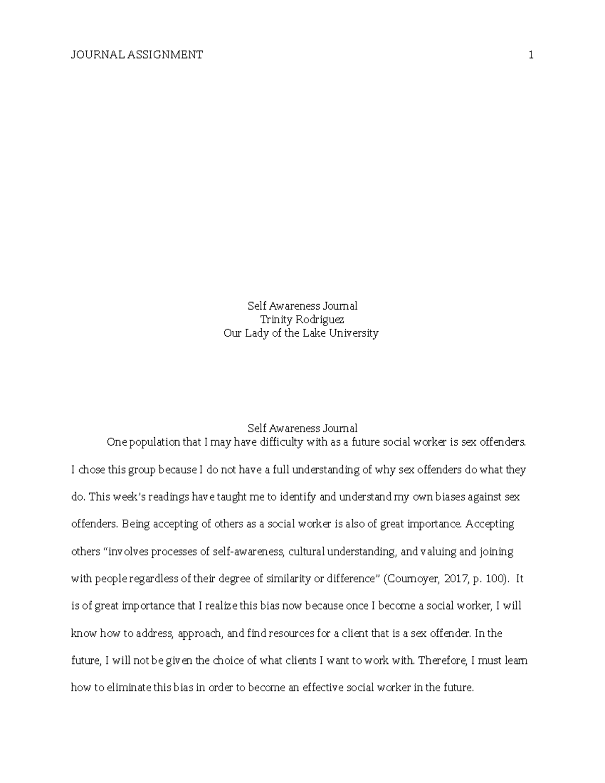 Self Awarness Journal - descriptive assignment social work - JOURNAL ...
