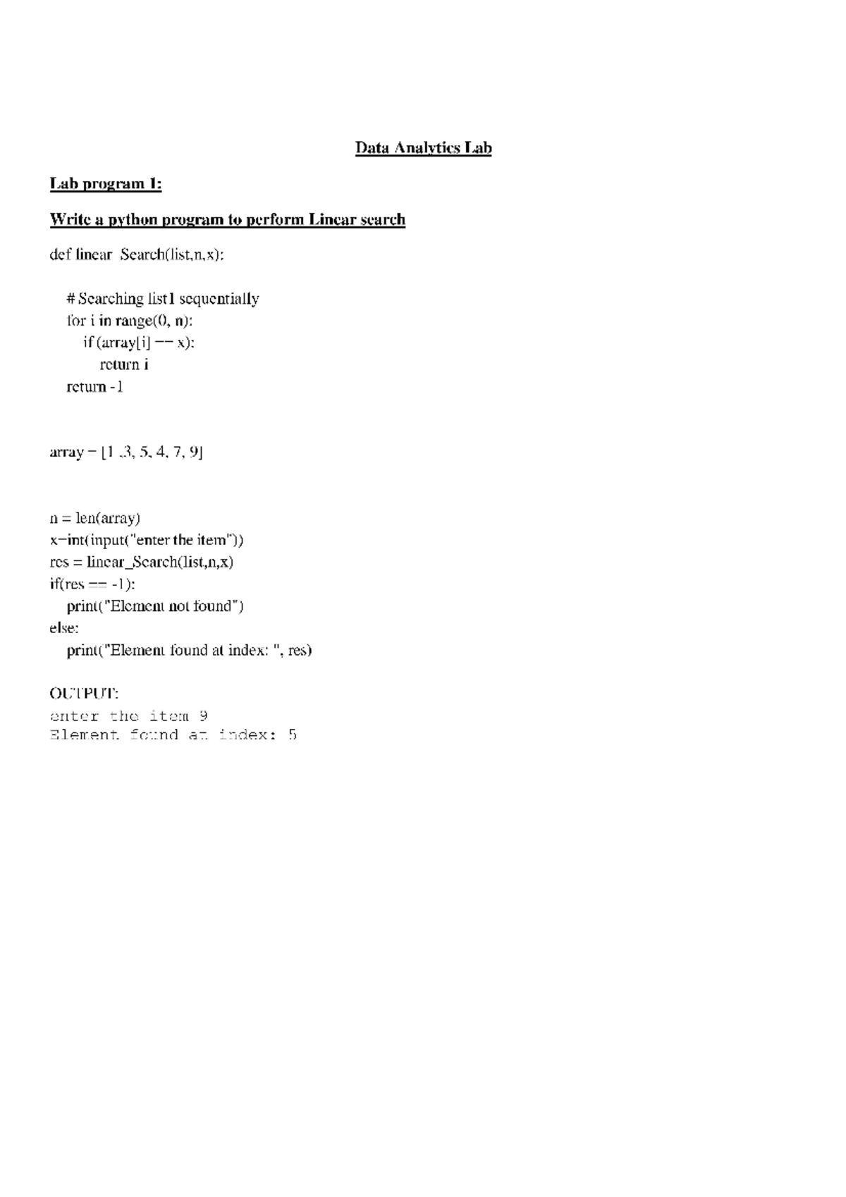 DA Experiment 1 - Computer Network Unit ll - Data Analytics Lab Lab program 1: Write a python ...