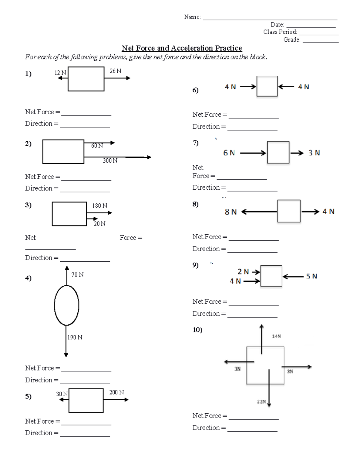 Net Force Practice Worksheet - Name ...