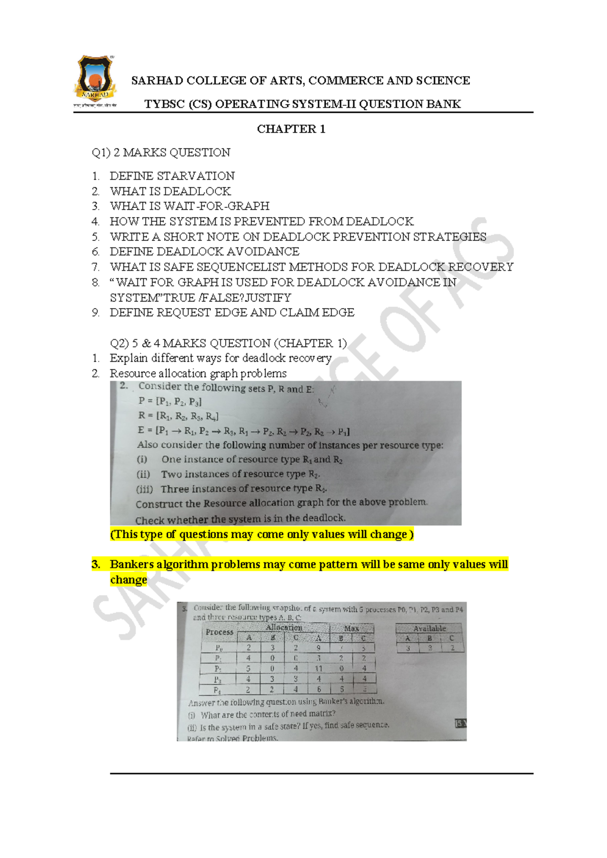 Os 1 Tybsc Cs Qb Practice Questions Sarhad College Of Arts