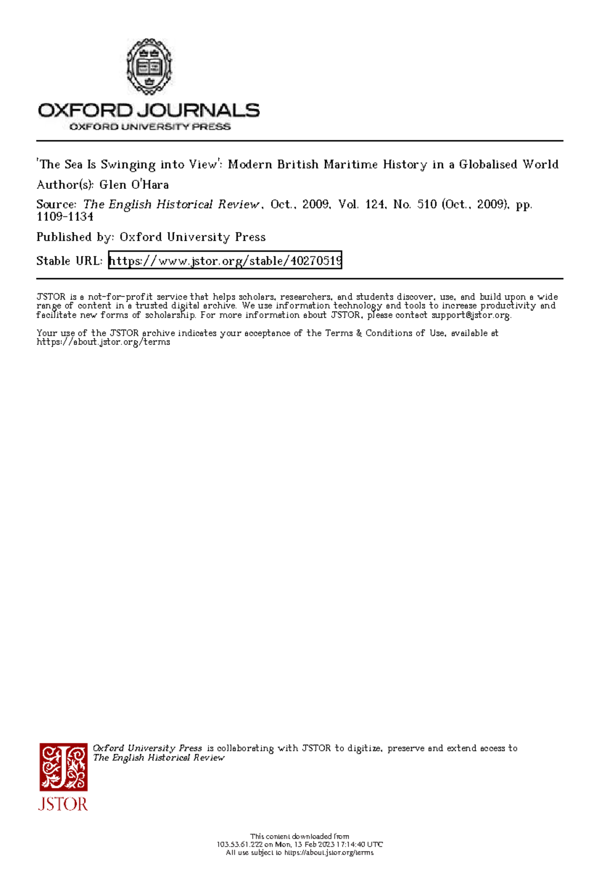 Modern British Maritime History - , 2009, Vol. 124, No. 510 (Oct., 2009 ...