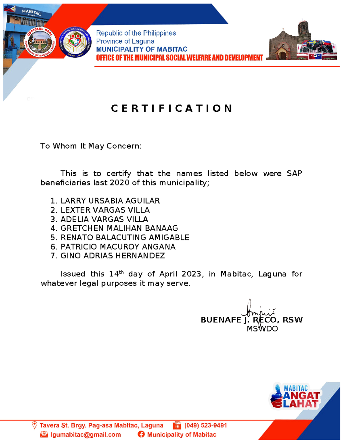 Verification PNP 2 - C E R T I F I C A T I O N To Whom It May Concern ...