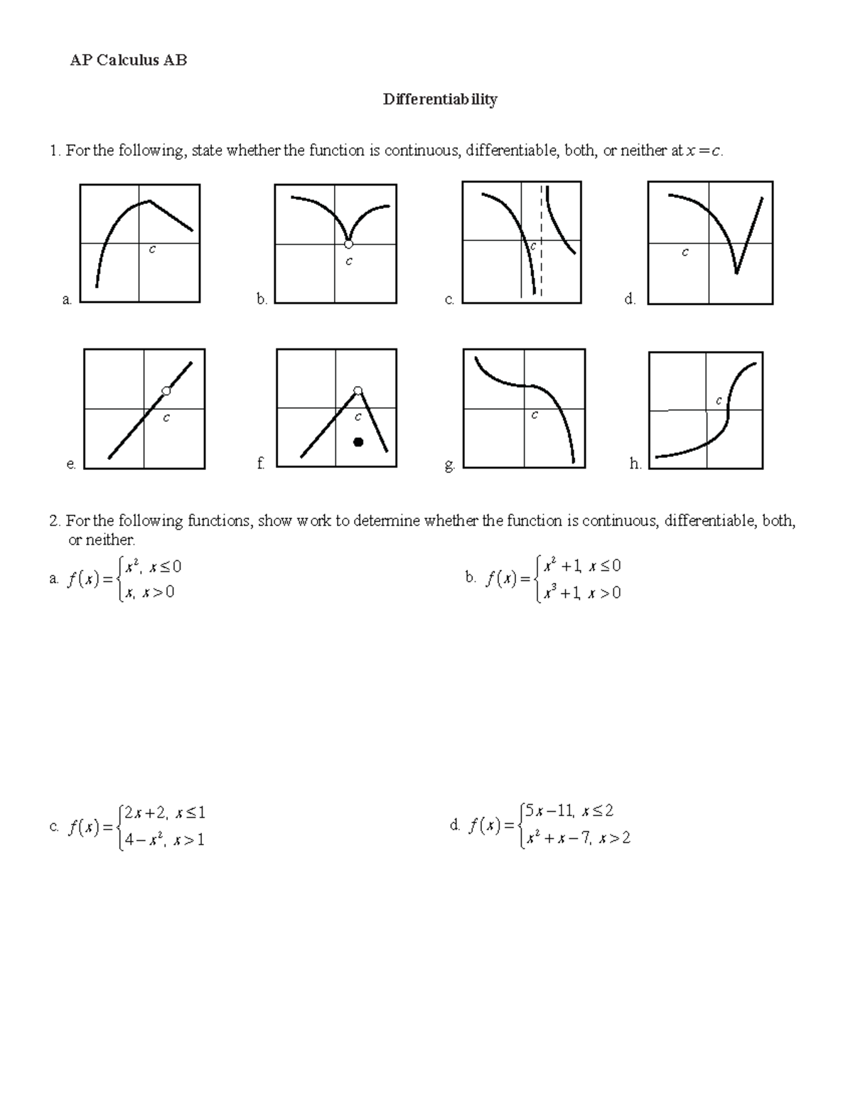 Differentiability Homework - 1 - Studocu
