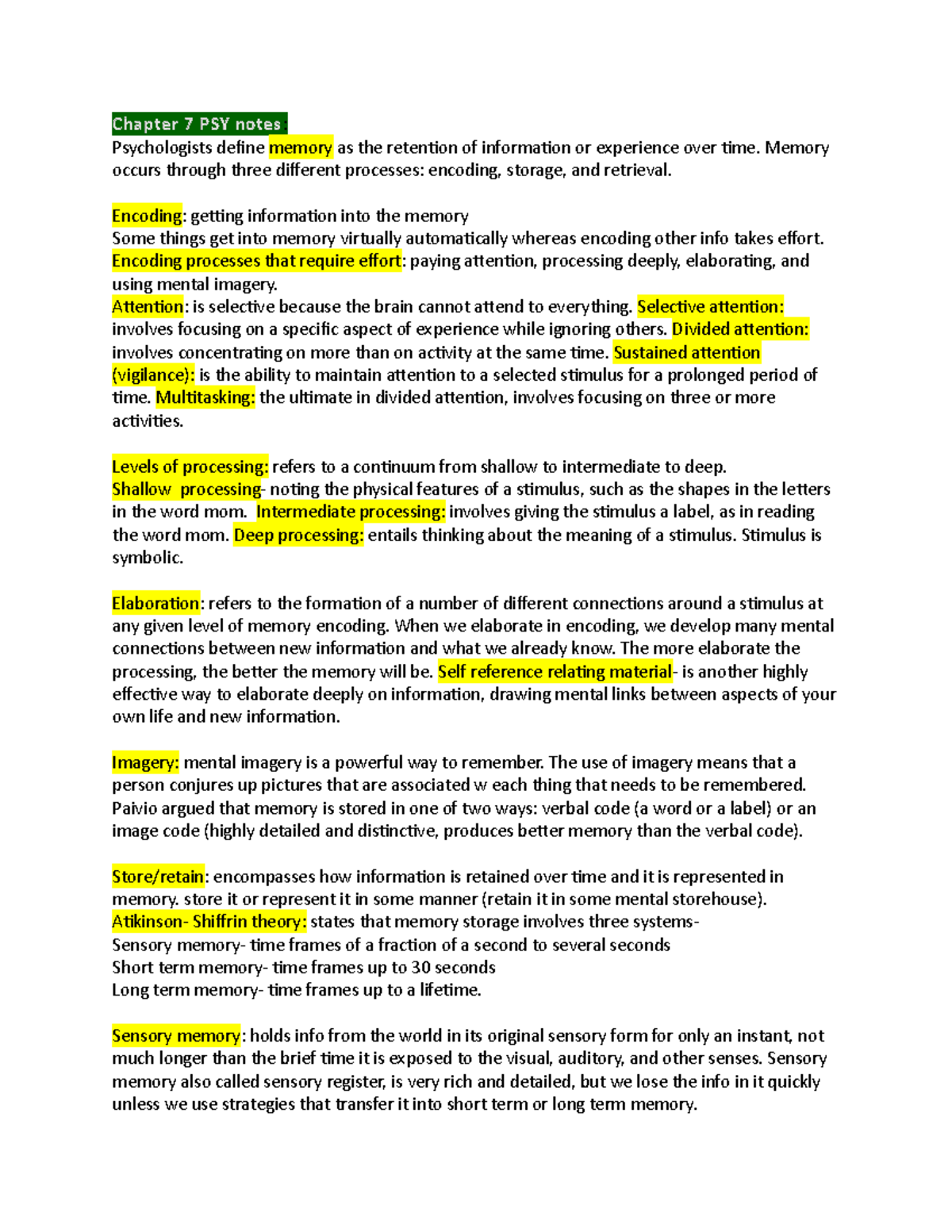 Chapter 7-9 PSY notes - Chapter 7 PSY notes: Psychologists define ...