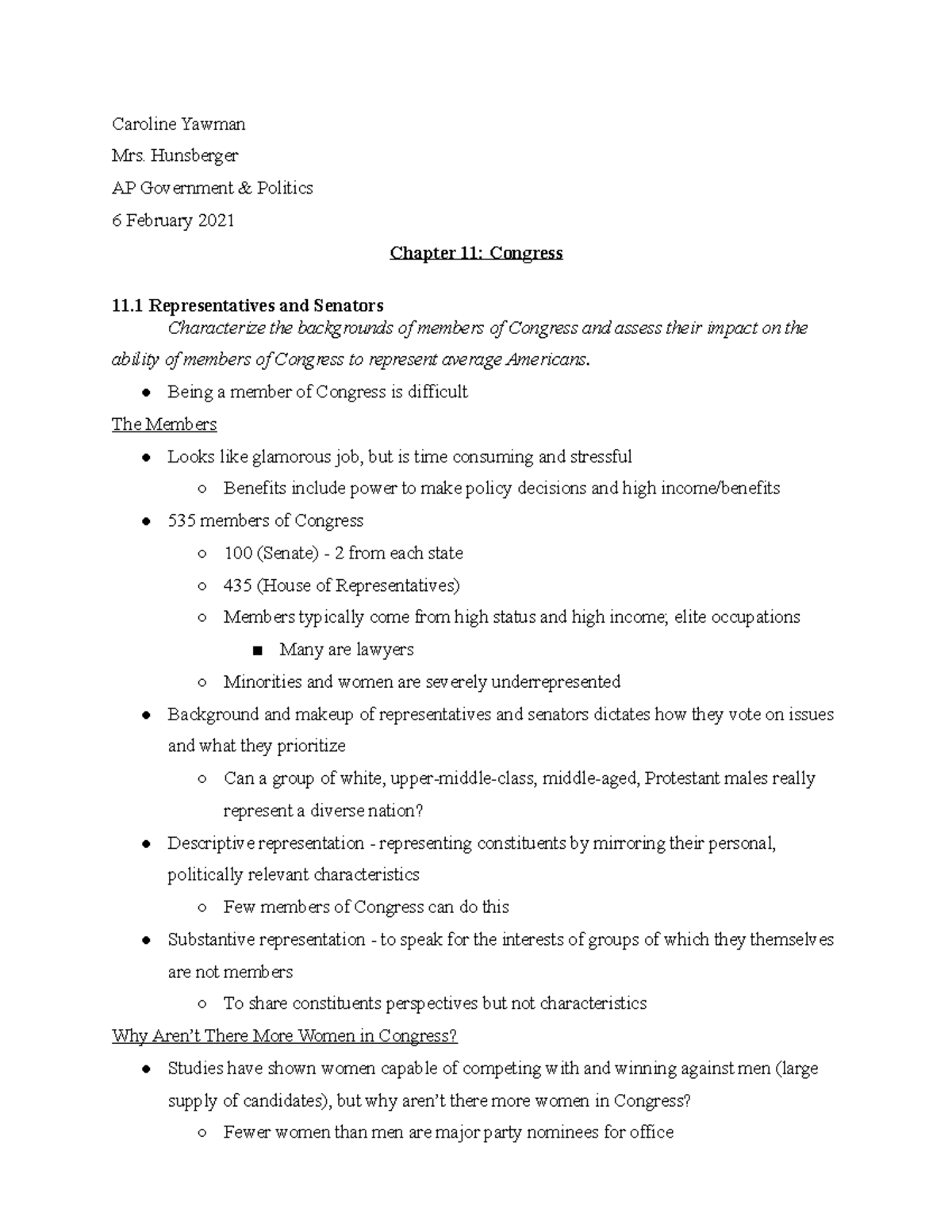 Textbook Chapter 11 Notes - Caroline Yawman Mrs. Hunsberger AP ...