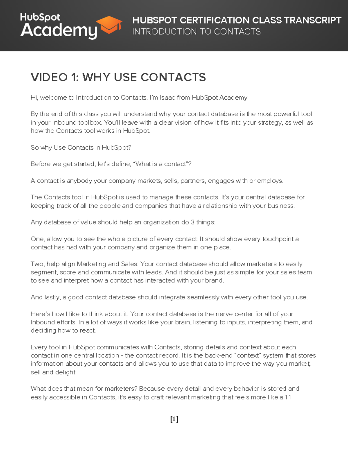 Intro Contacts Transcript 2015 - INTRODUCTION TO CONTACTS VIDEO 1: WHY ...