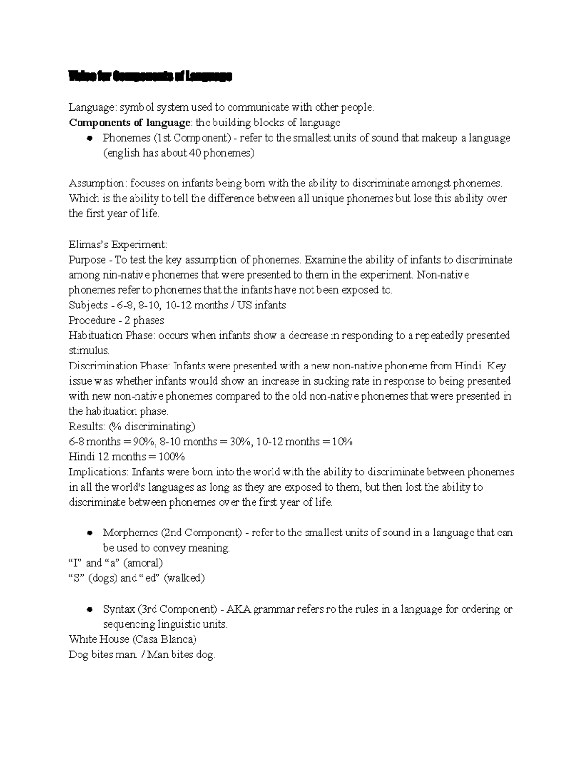 Developmental Psych Lecture Video Notes - Video for Components of ...