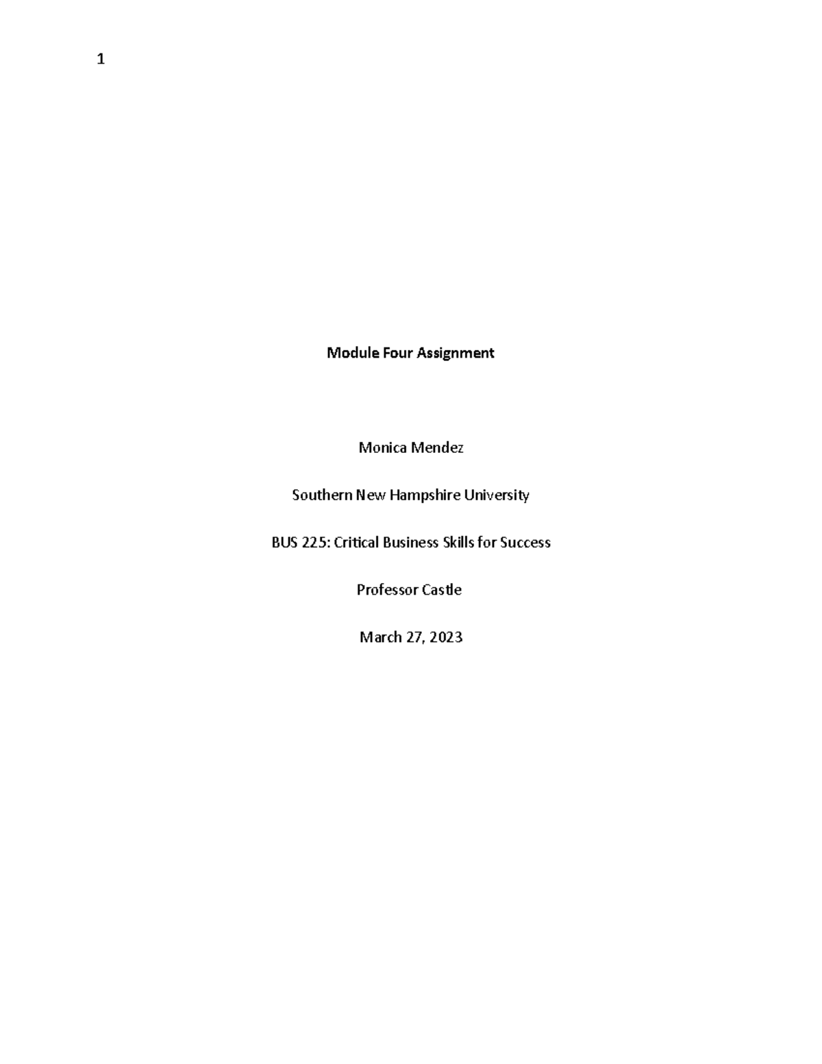 BUS225 Module Four Assignment - Module Four Assignment Monica Mendez Southern New Hampshire ...