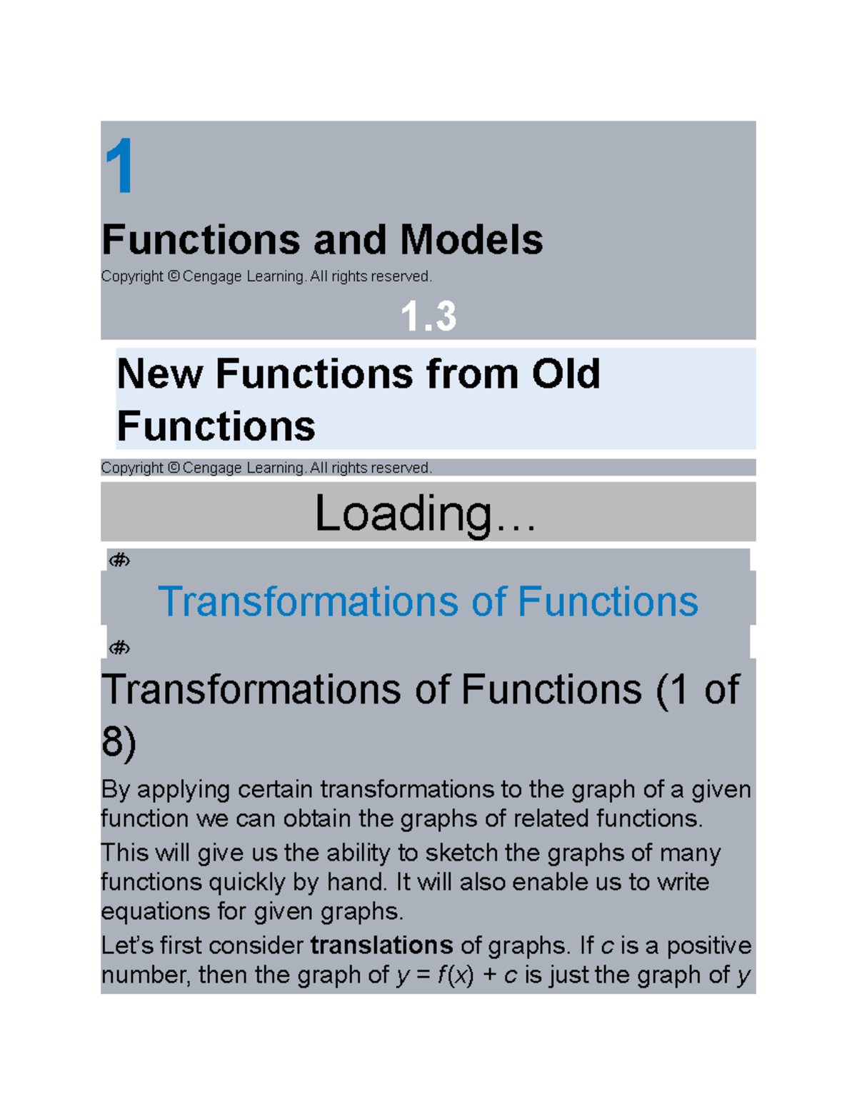 Calc1 - course material3 - 1 Functions and Models Copyright © Cengage ...