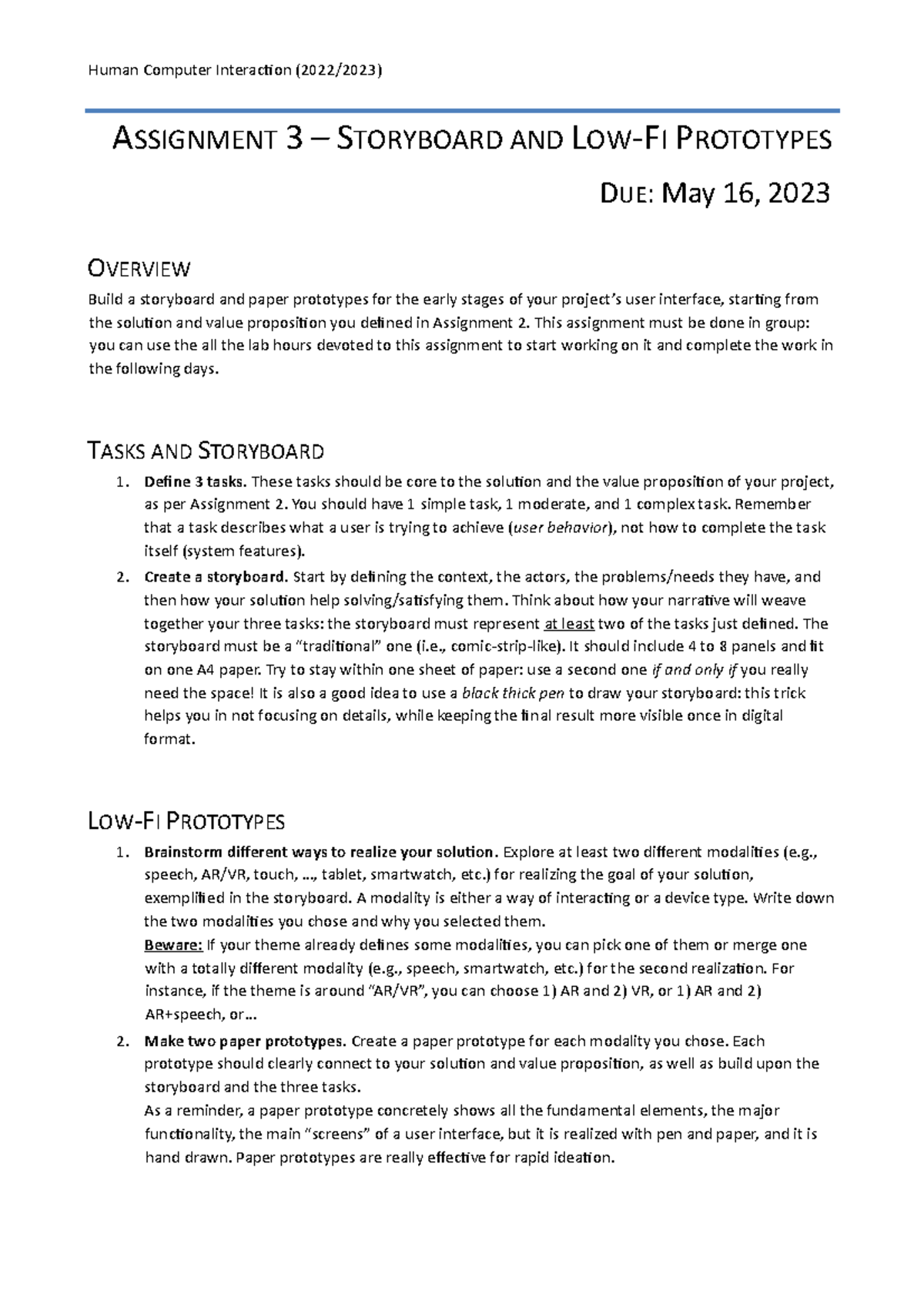 A3 storyboard paper prototypes - Human Computer Interaction (2022/2023 ...