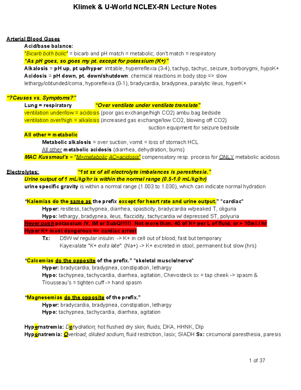 Klimek U World Nclex RN Lecture Notes CES - Arterial Blood Gases Acid ...