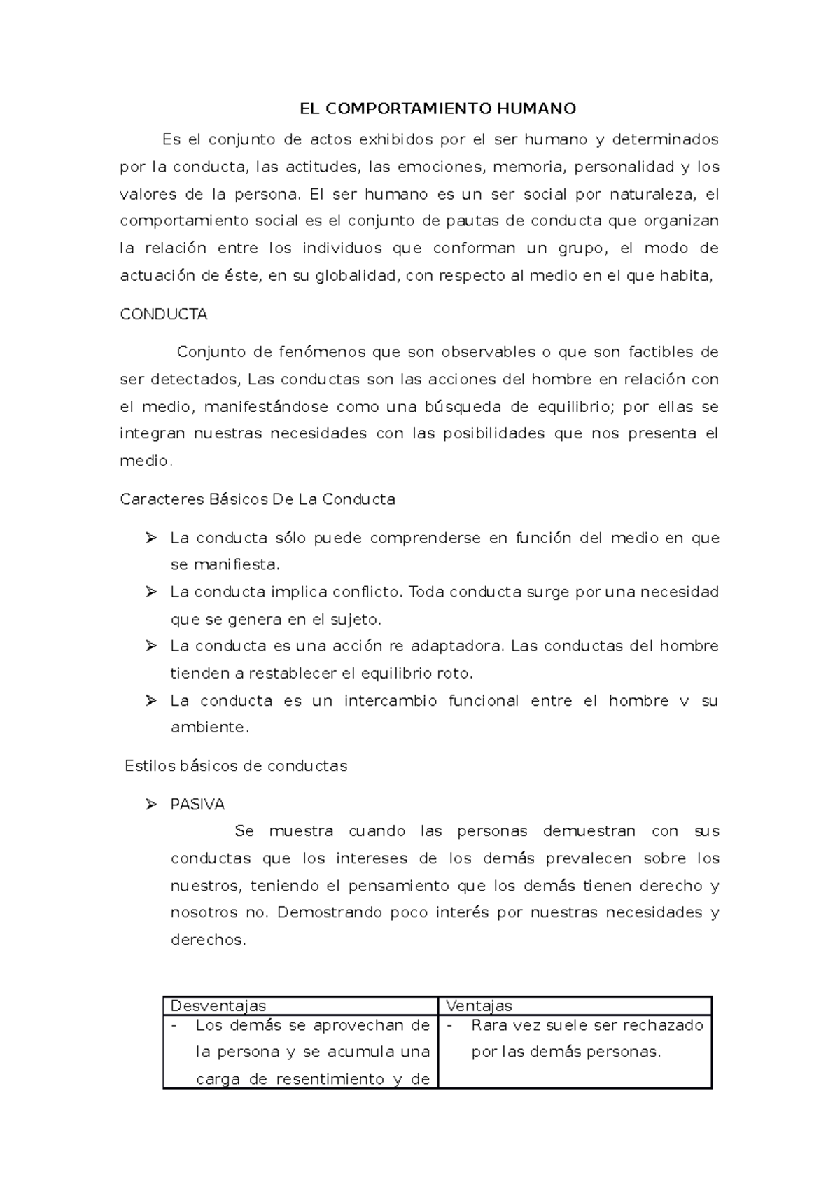 EL Comportamiento Humano - EL COMPORTAMIENTO HUMANO Es el conjunto de ...