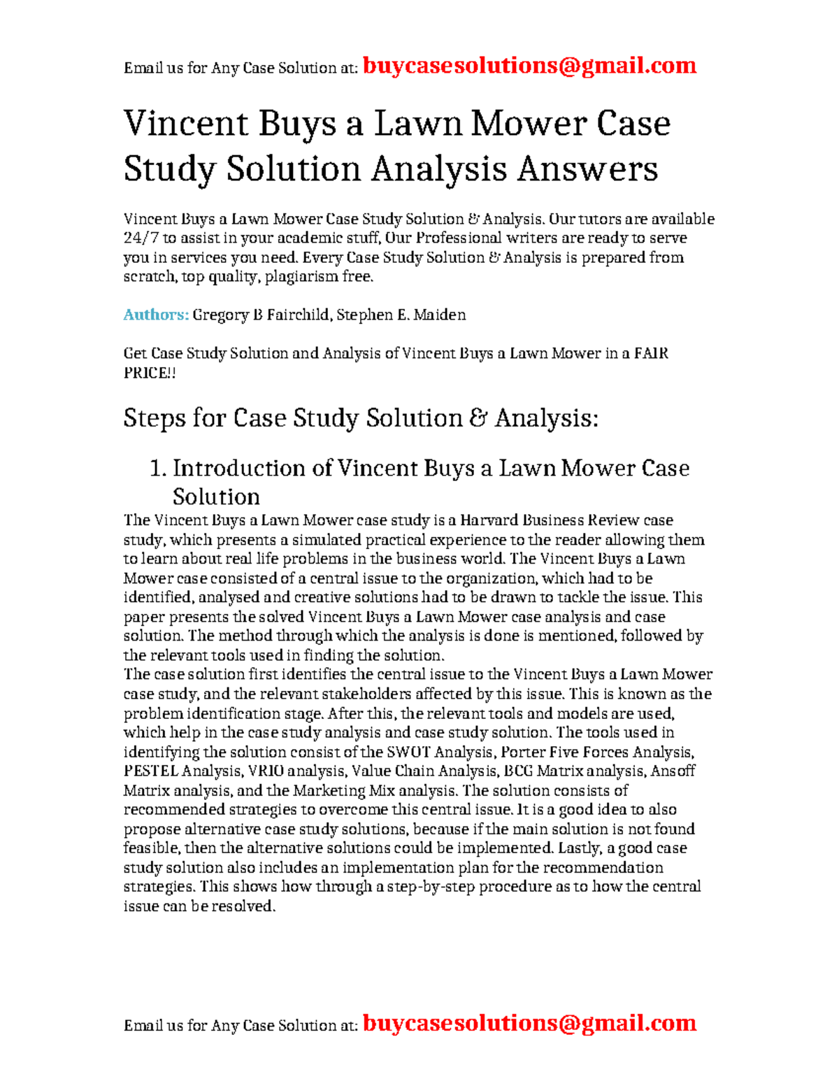 Case Solution Vincent Buys a Lawn Mower - Vincent Buys a Lawn Mower ...
