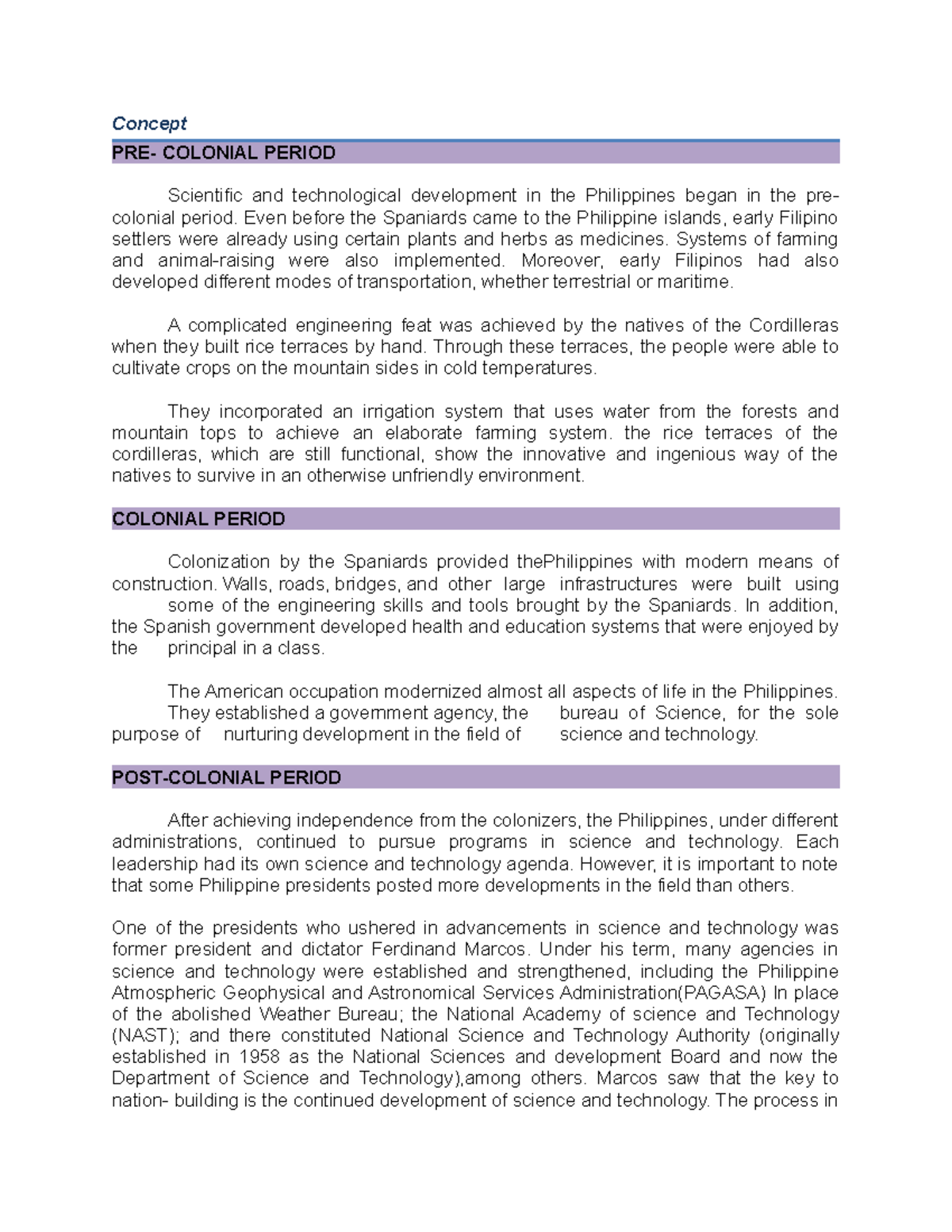 Science and technology, nation -building - Concept PRE- COLONIAL PERIOD ...